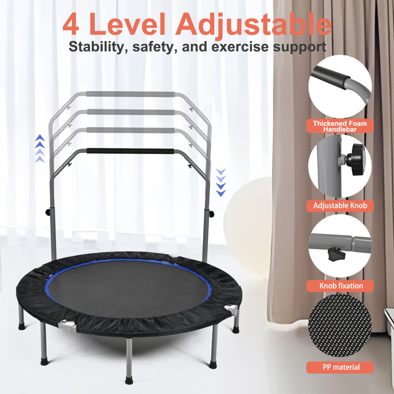 LIZEVINC Portable 48'' Round Fitness Mini Trampoline with Handlebar ...
