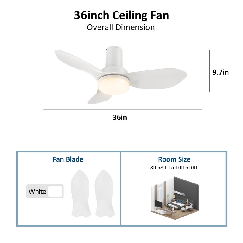 Wrought Studio™ 36 Inch 3 Blades DC Motor Smart Ceiling Fan with Light ...