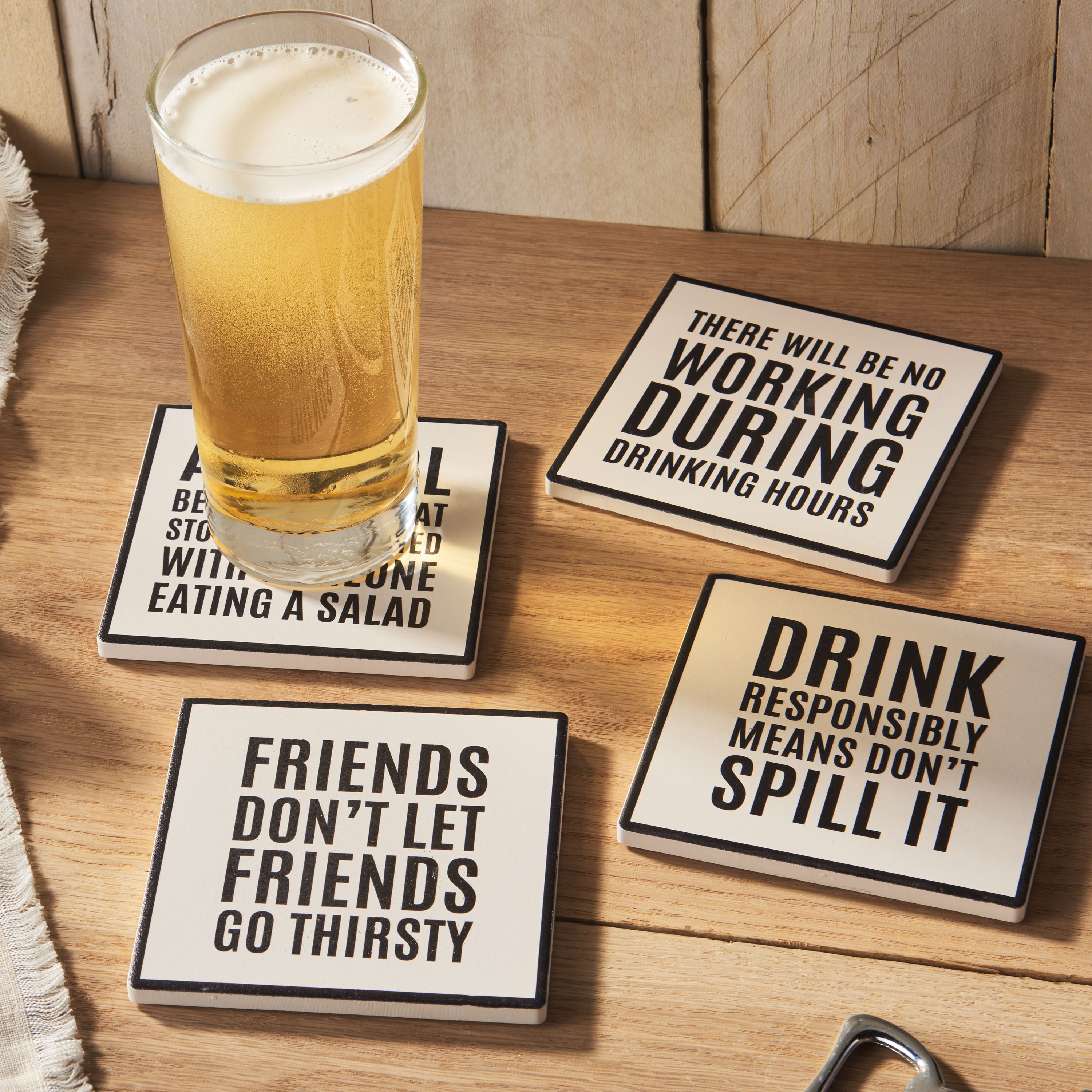 Latitude Run® Work Hour Happy Hour Sentiments Set Of 4 Ceramic Coasters ...