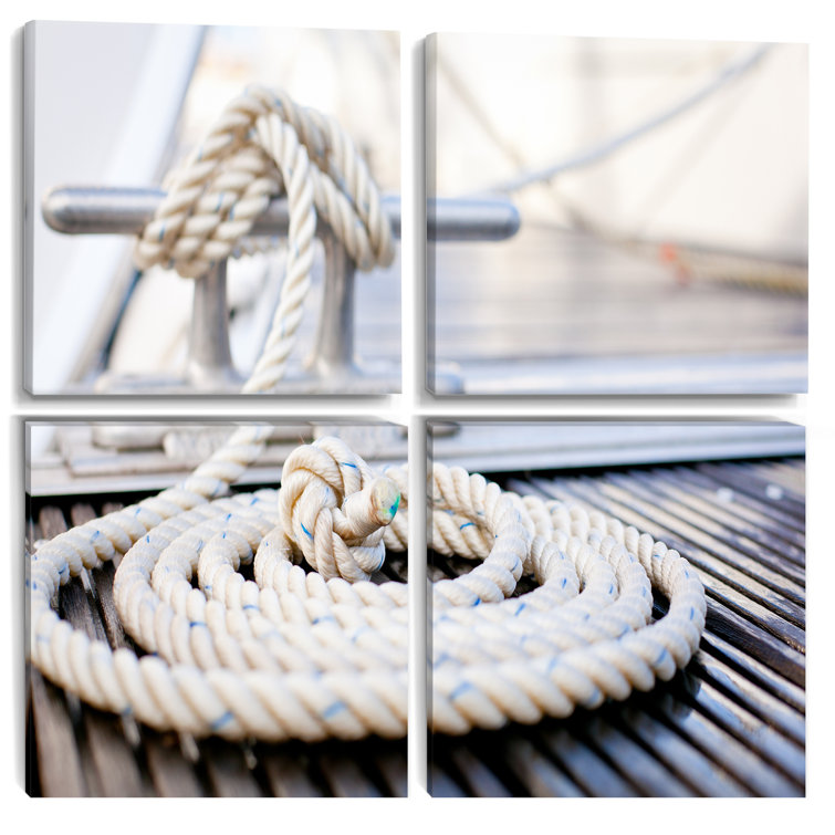 Longshore Tides White Nautical Mooring Rope On Canvas 4 Pieces Print ...