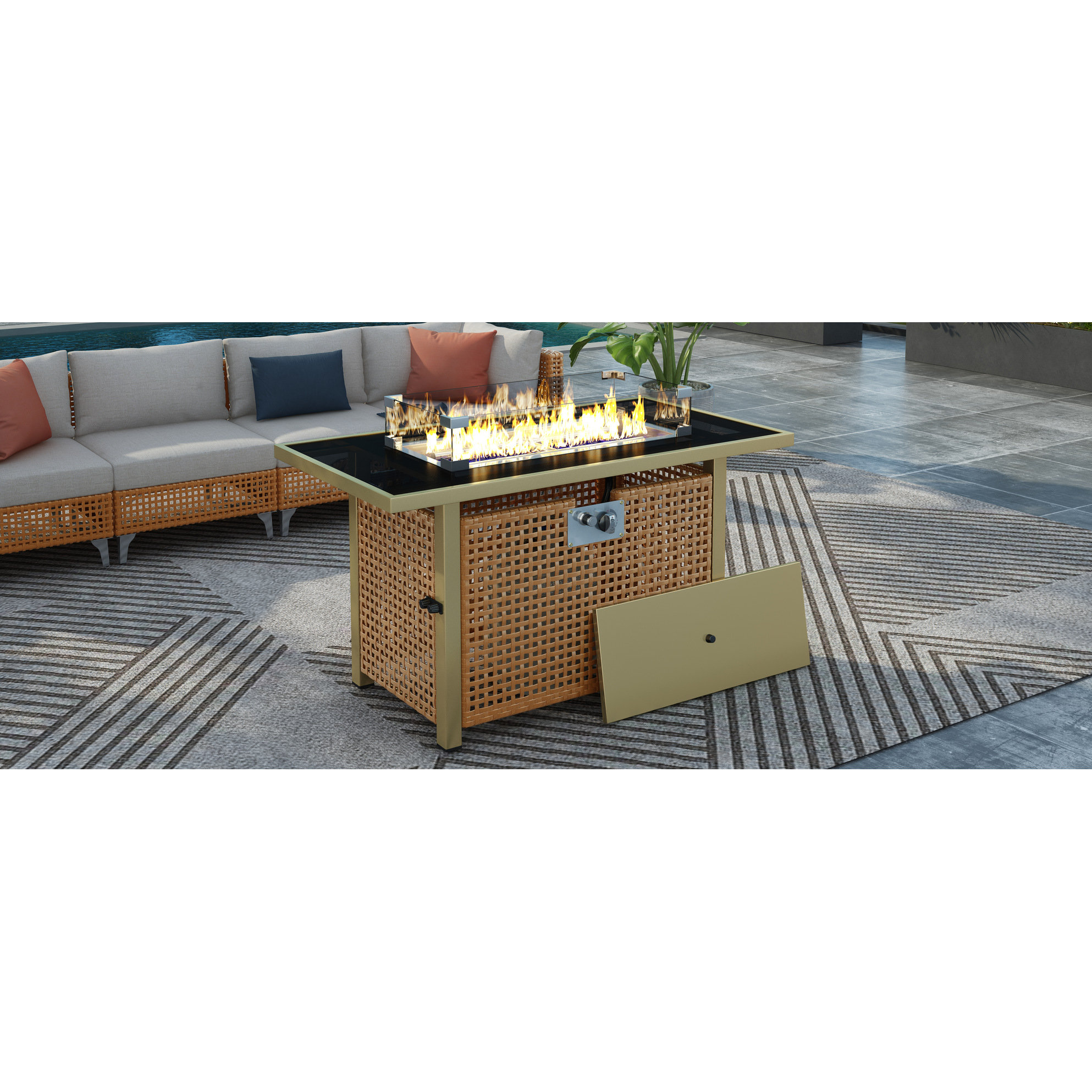 Latitude Run® Rectangular Open Weave Propane Fire Pit Table, 60000 ...