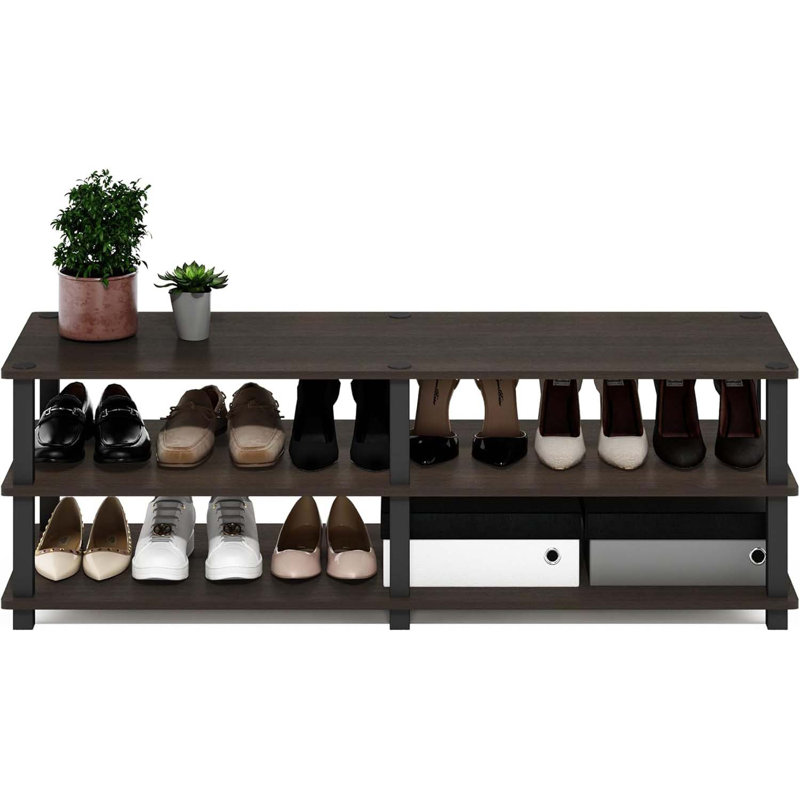 17 Stories 3-Tier Wide Shoe Storage Rack, Dark Brown/Black 47 Inch ...