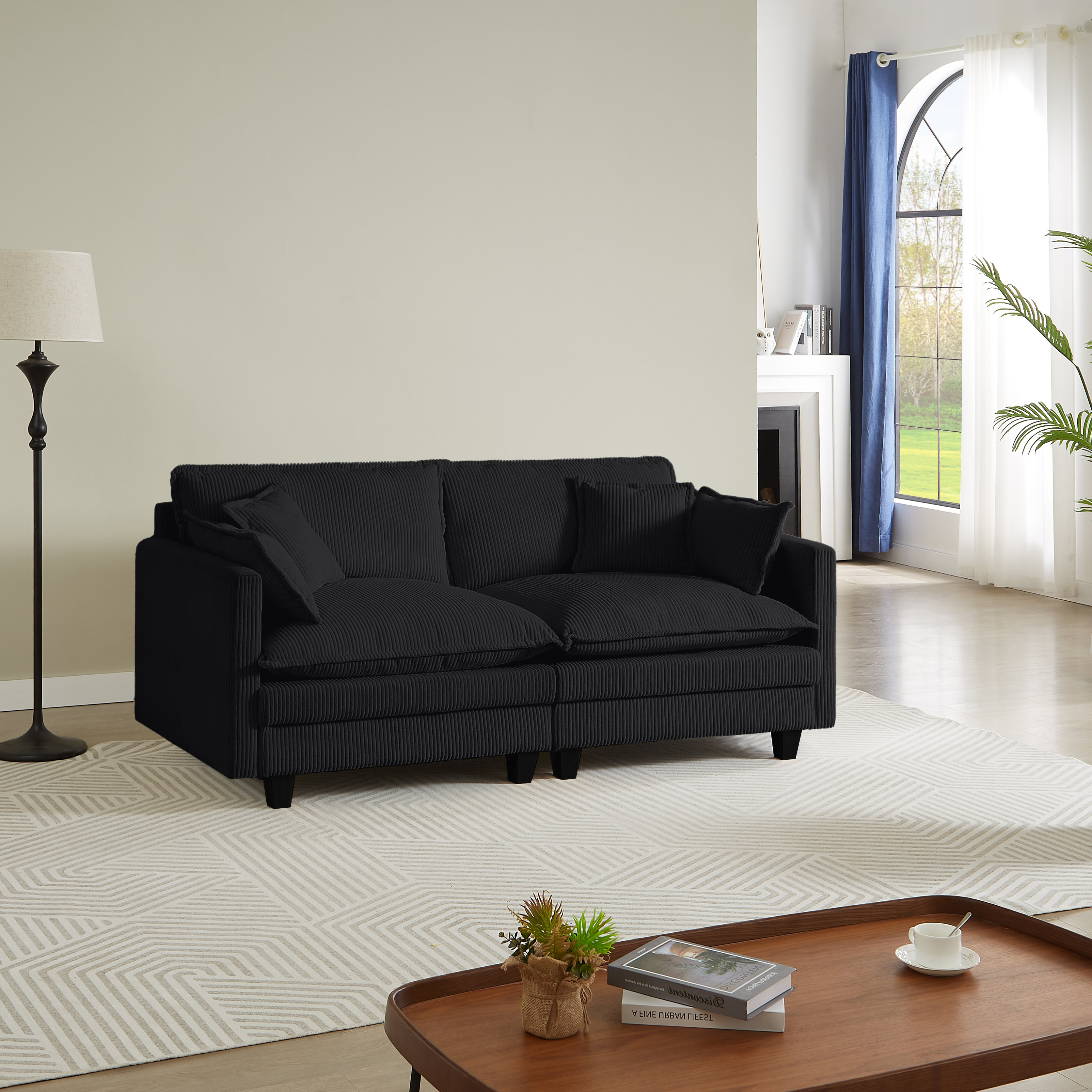 Mercer41 Kevin Corduroy Upholstered Sofa with 4 Pillows & Cushions ...