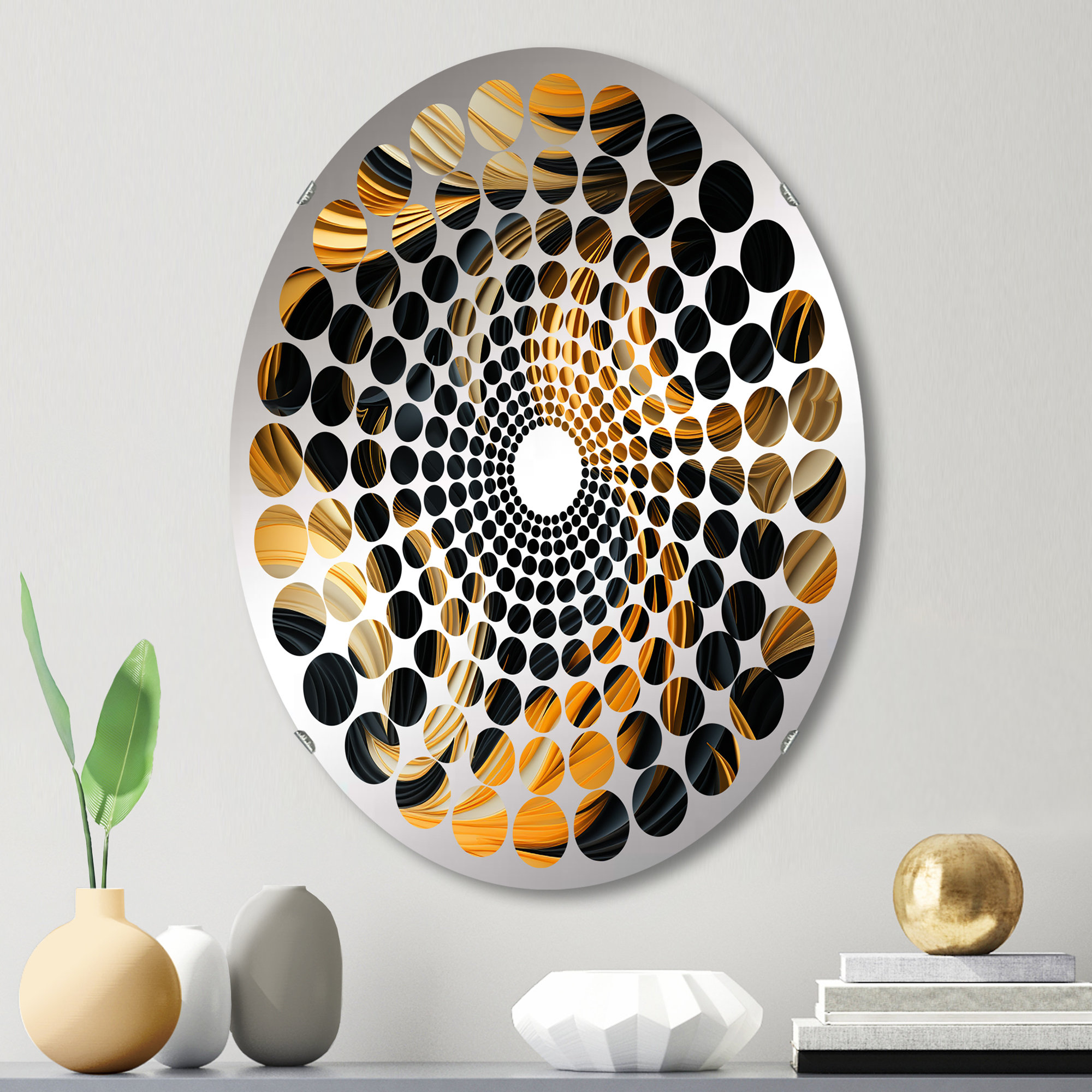 Design Art Striped Bengals - Radial Dot Decorative Mirror Oval ...