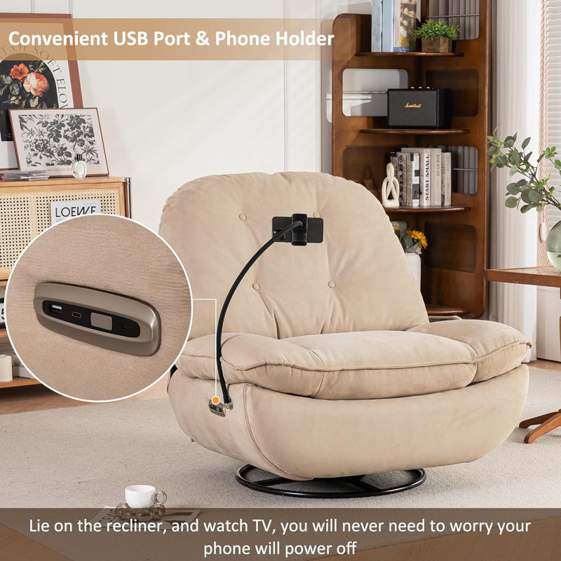 Orren Ellis Rhowyn Power Ergonomic Recliner 360 Degree Swivel Glider ...