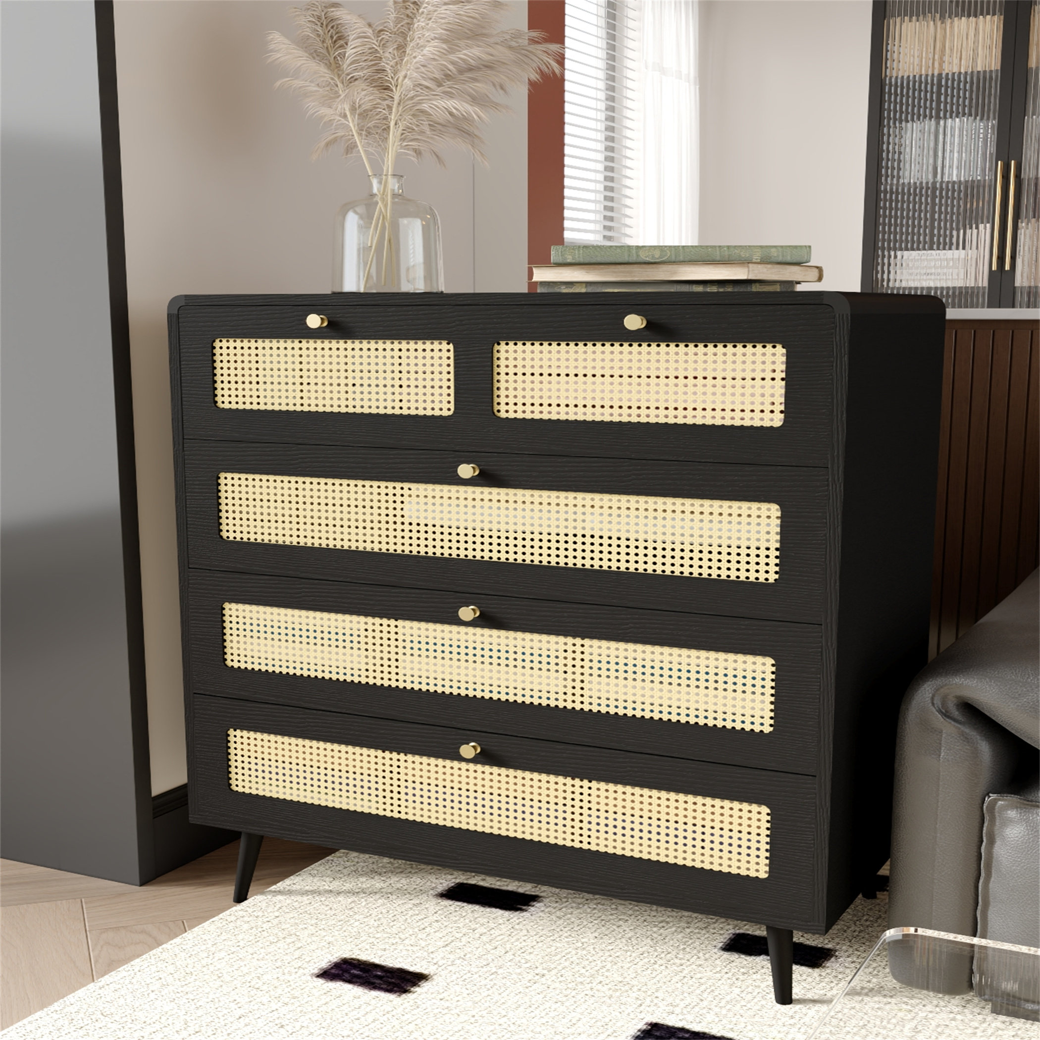 Bay Isle Home™ Carnesha 4 Drawer Dresser, Modern Rattan Dresser Chest ...