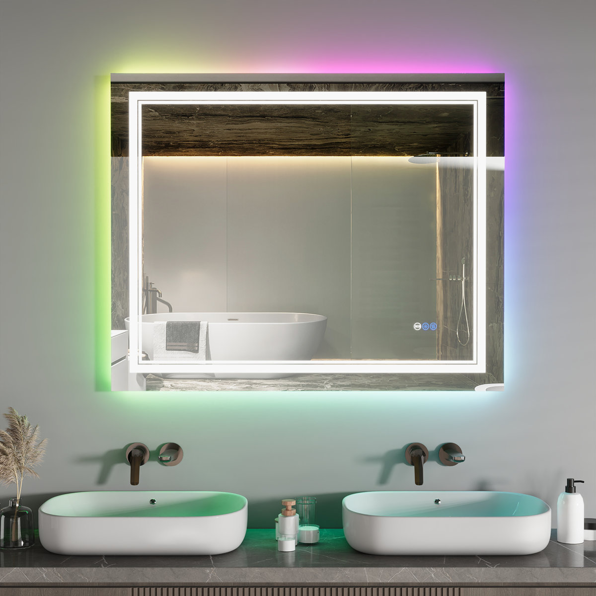Deervalley 40"X 32" RGB LED Bathroom Mirror, Front Light And RGB ...