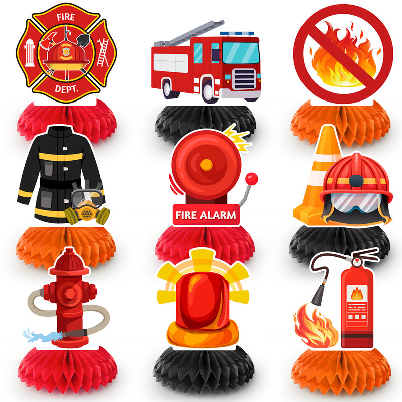 The Seasonal Aisle Firetruck Honeycomb Centerpieces, 9 Pcs Fireman ...
