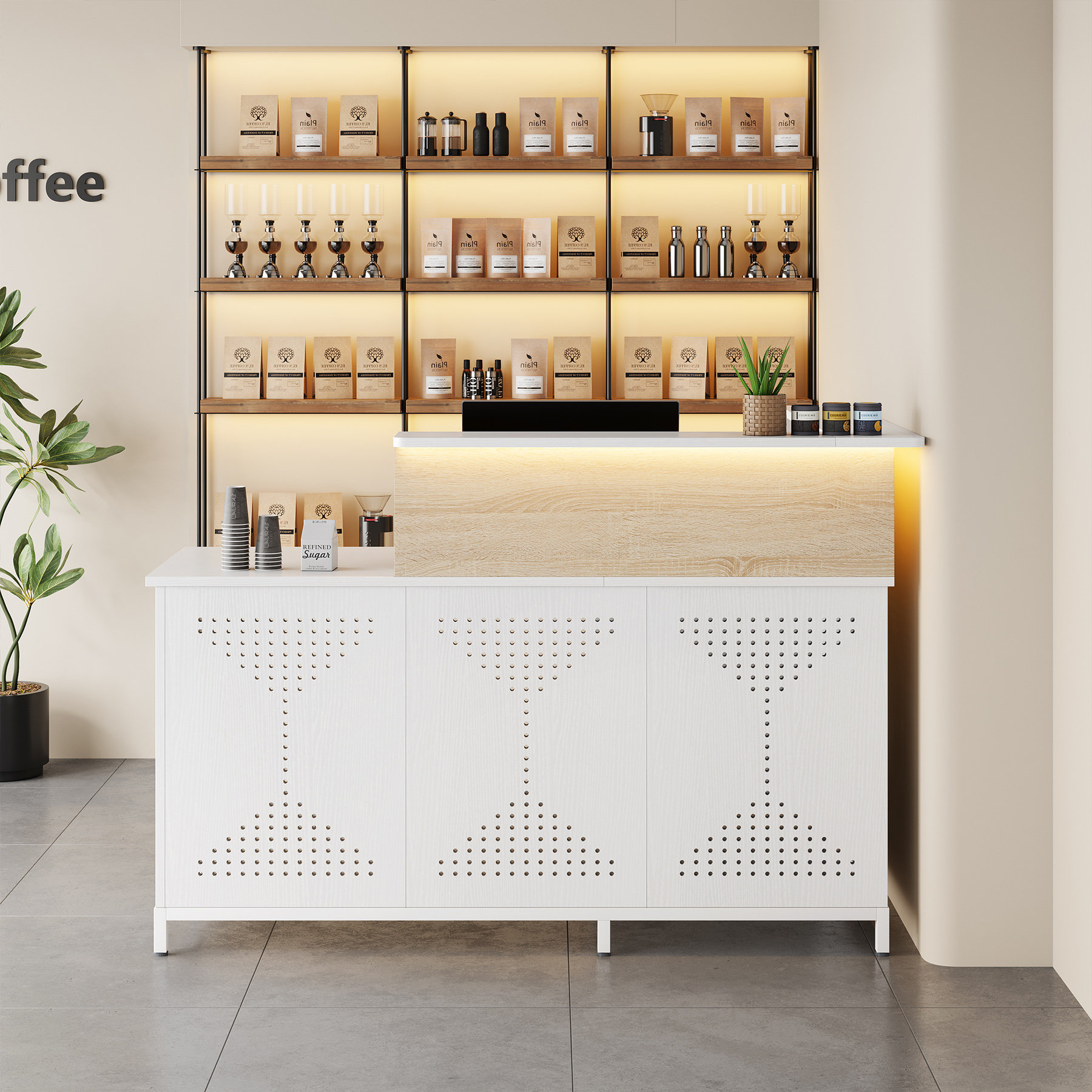 Inbox Zero Natavious L-Shaped Manufactured Wood Reception Desk With LED ...