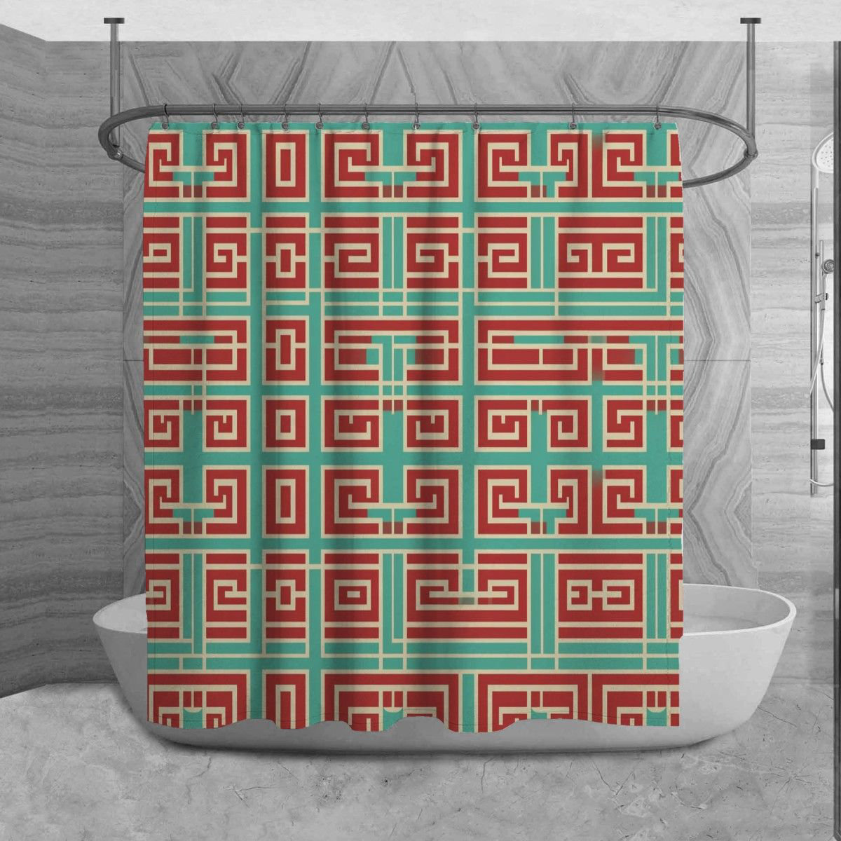 East Urban Home Greek Key Shower Curtain Pattern Bathroom Decor Red Red ...