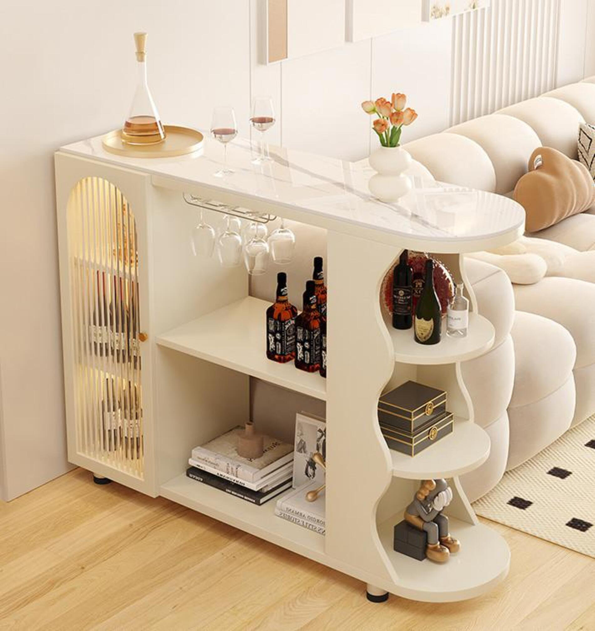 Ebern Designs Cream-style Bar Table, Home Wine Cabinet, Solid Wood ...