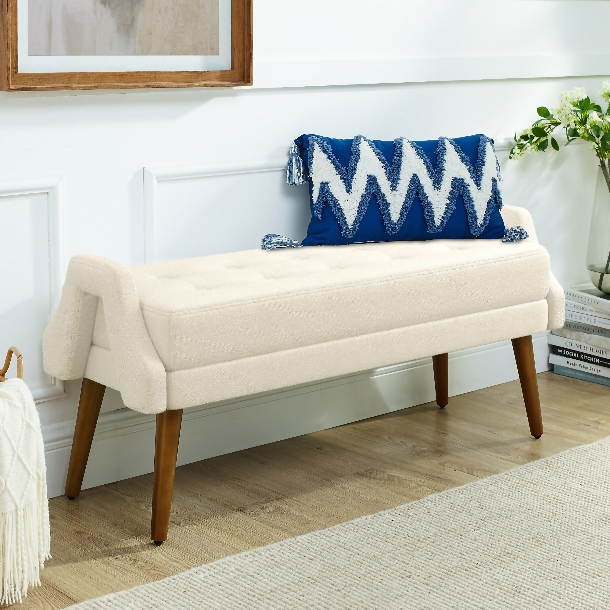 George Oliver Modern Living Room Bench, Made Of Fabric, With Soft ...