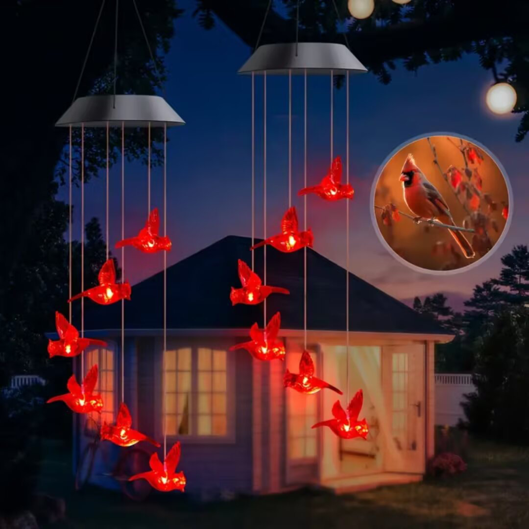 The Holiday Aisle® Solar Cardinals Wind Chimes Garden Decorative ...