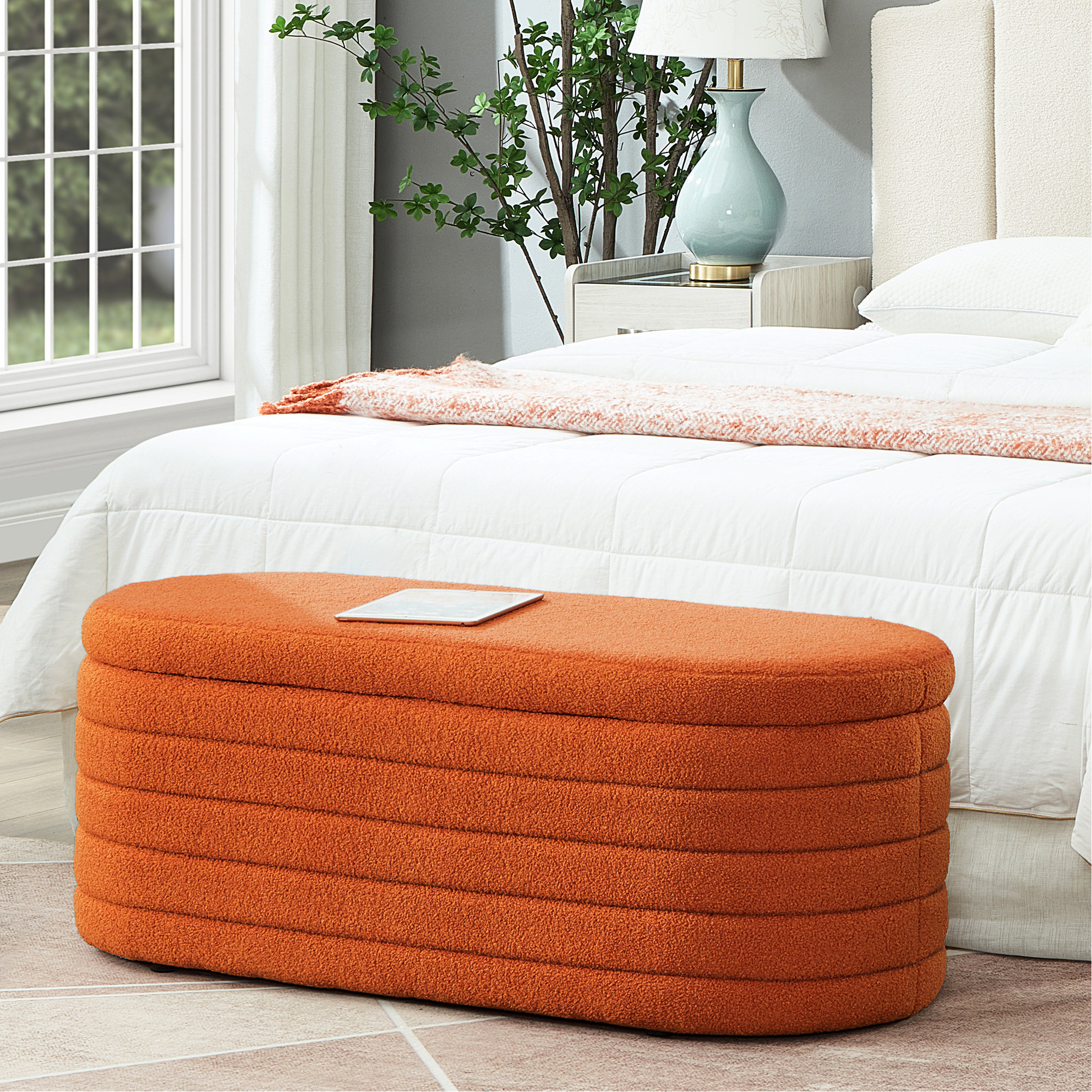 Latitude Run® Luxury Orange Storage Bench - Exudes Elegance And Comfort ...