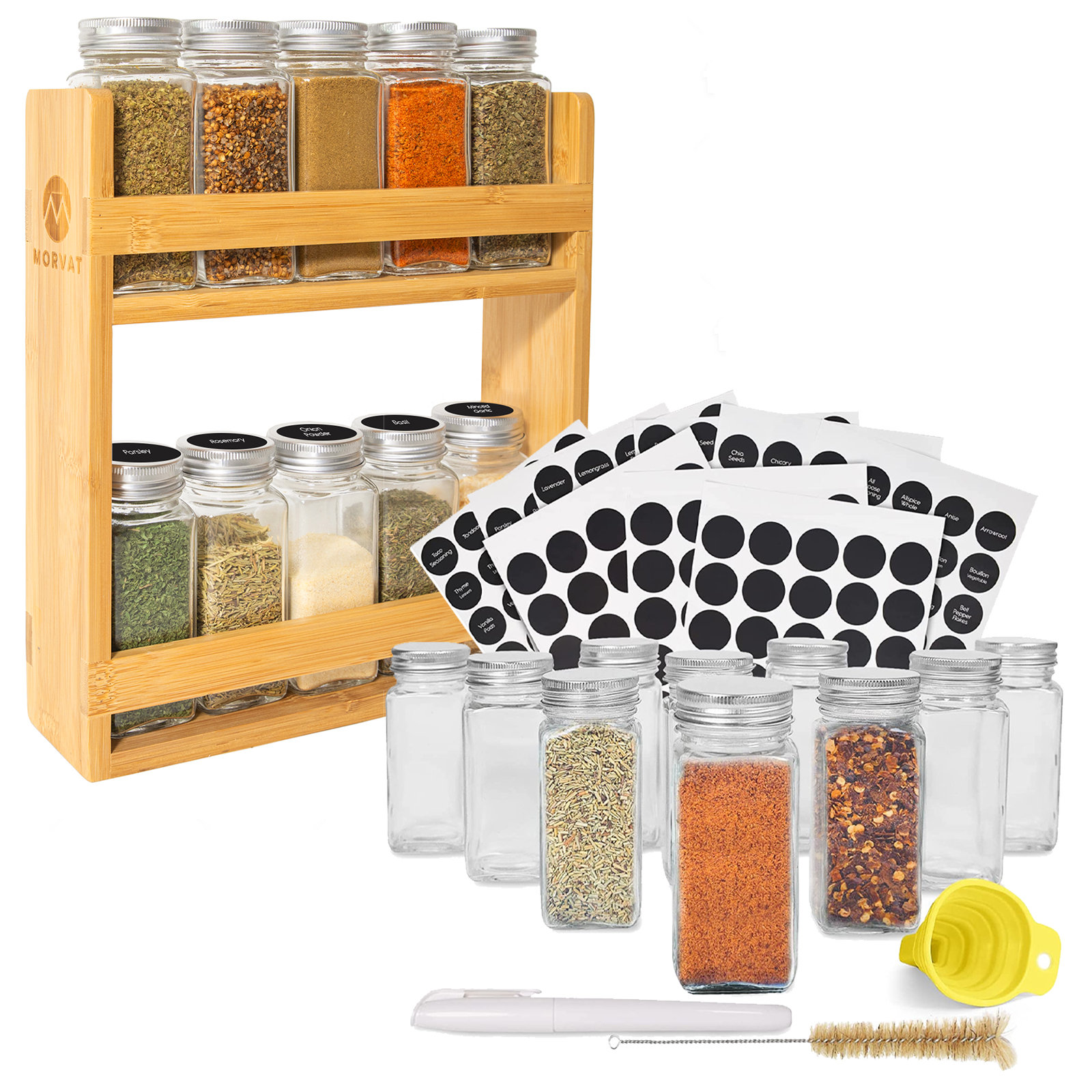 Morvat Wall Bamboo Spice Jar Rack With Glass Jars & Reviews | Wayfair