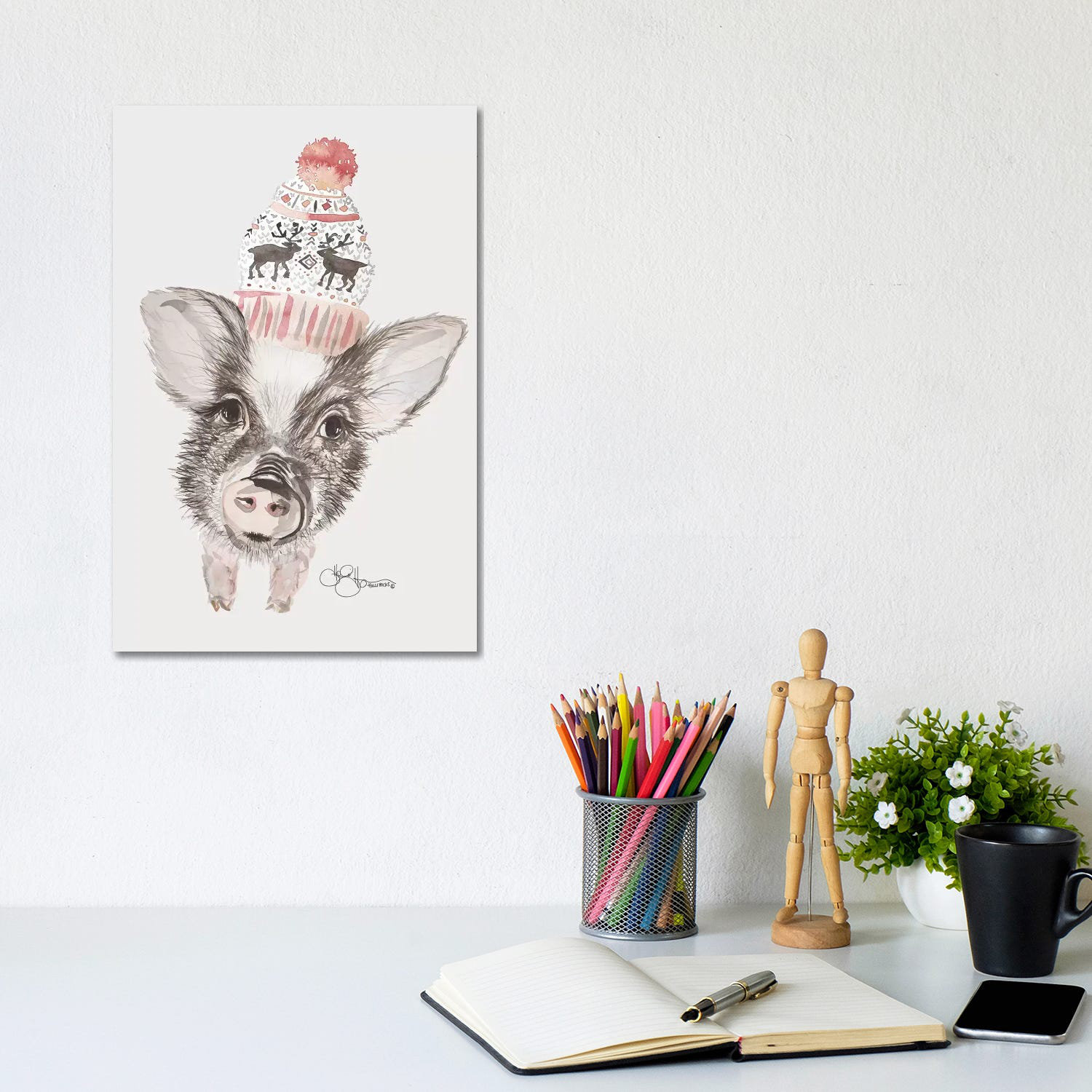 The Seasonal Aisle Cozy Pig by Hollihocks Art - Wrapped Canvas Painting ...
