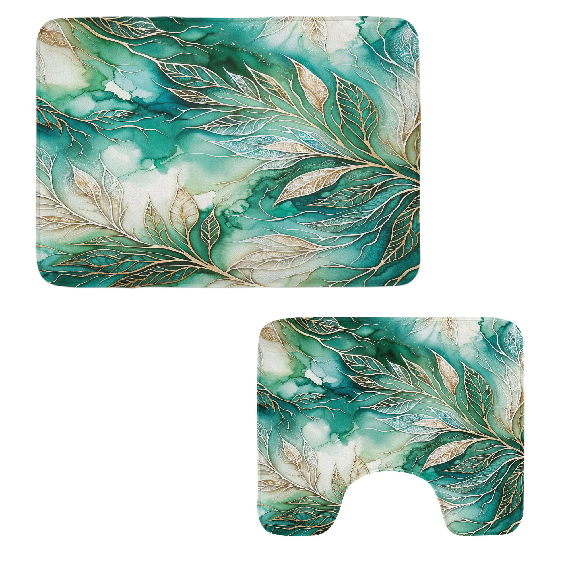 East Urban Home Teal Bathroom Rug Set 2 Pieces Rectangle & Contour Mats ...