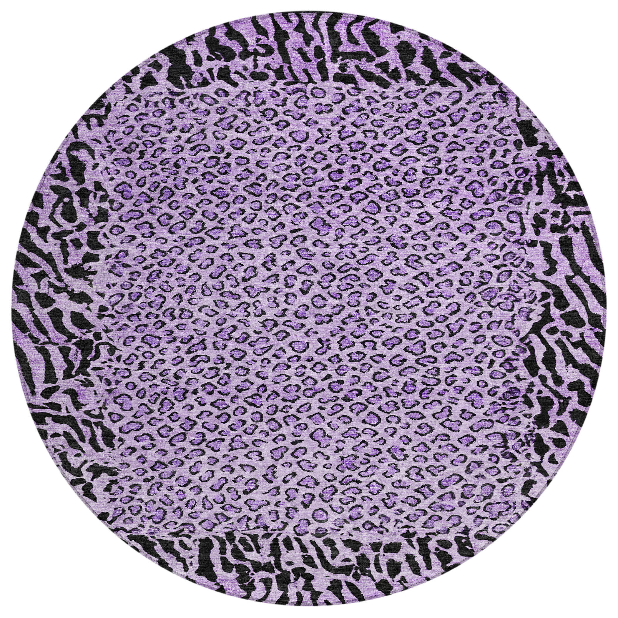 Orren Ellis 8' Purple Round Animal Print Washable Indoor Outdoor Area ...