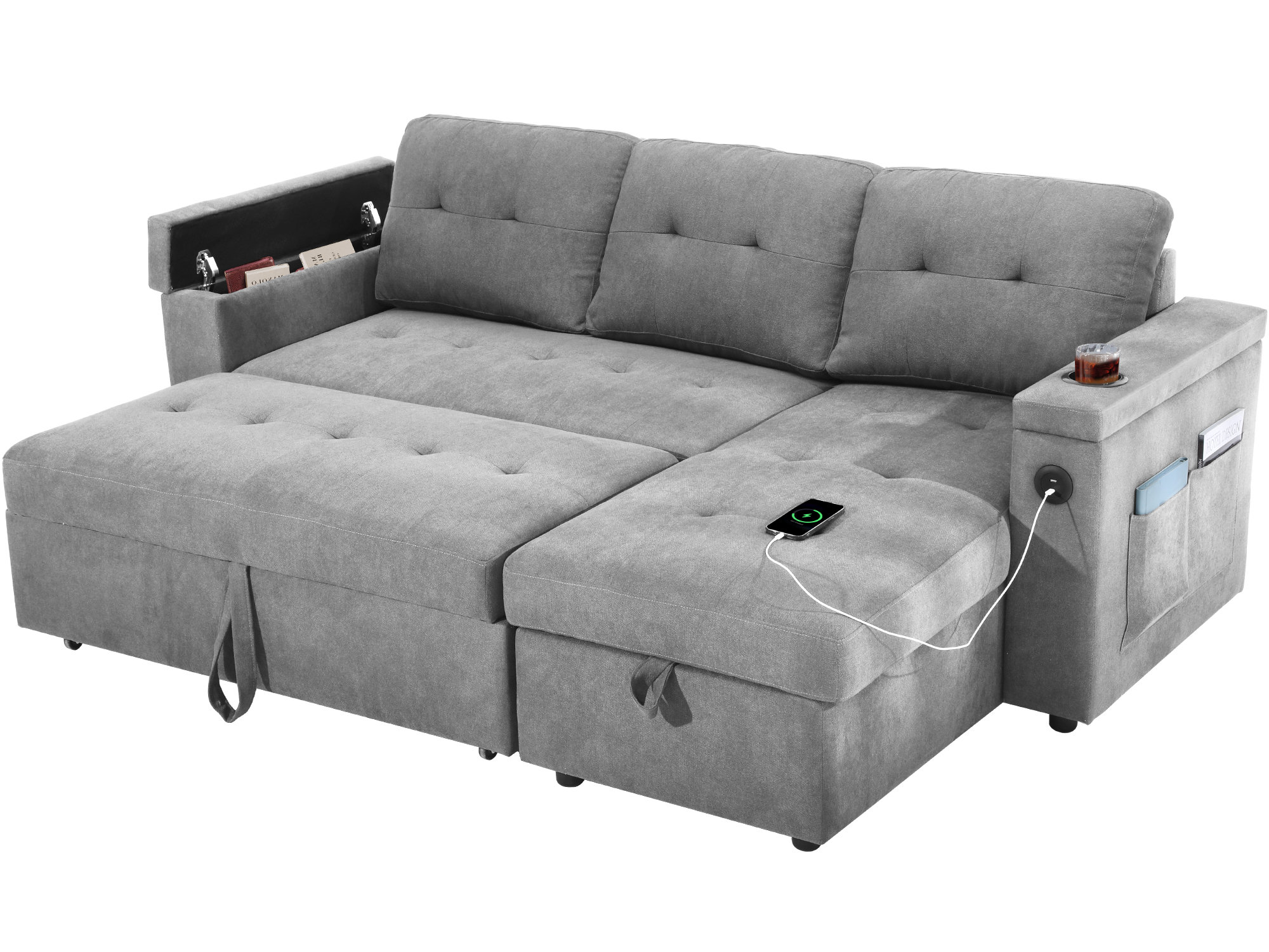 Ebern Designs Convertible Sectional Sofa, 4 Seat L-Shaped Sofa Couch ...