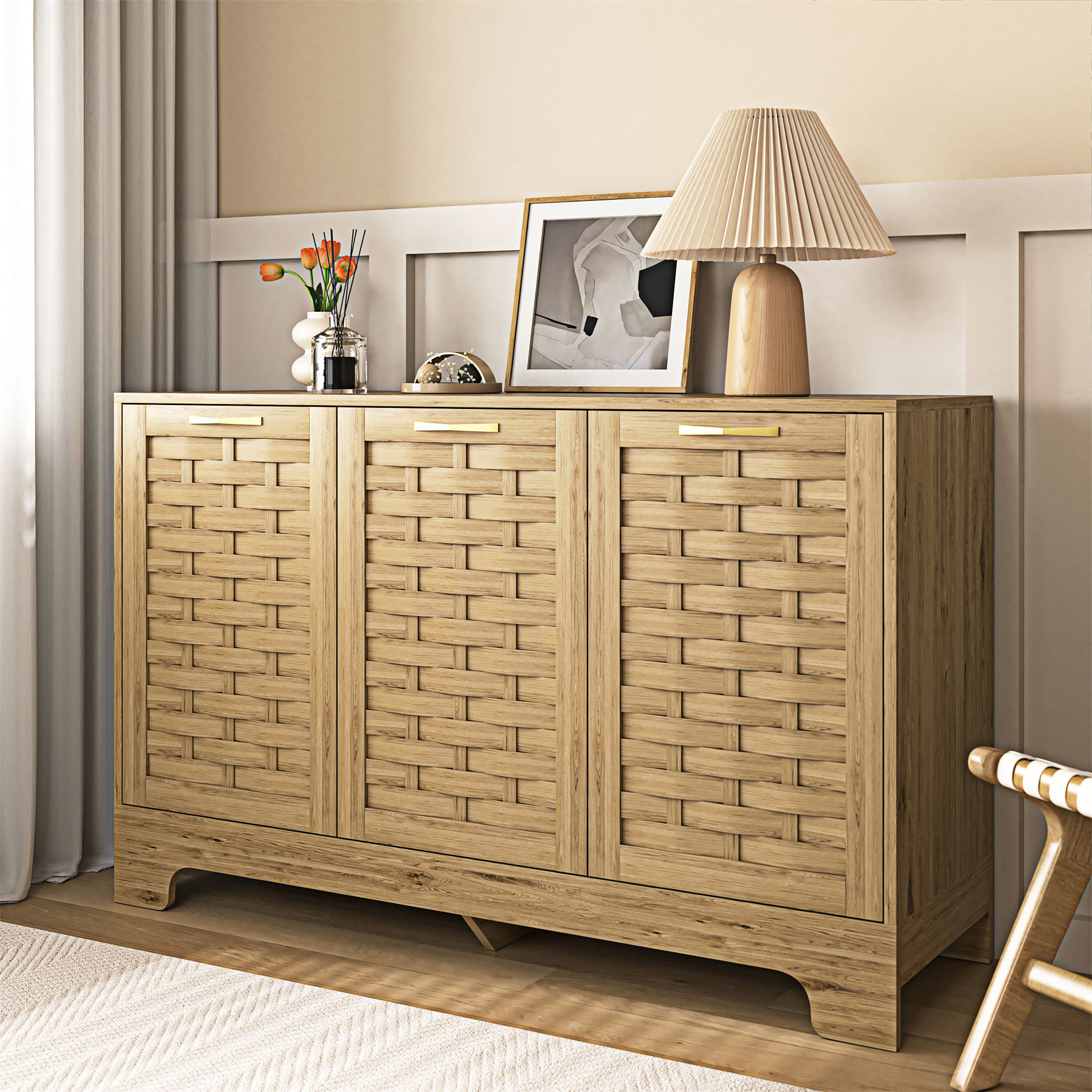 Loon Peak® Multi -function Storage Cabinet with 3 Doors, Wood Sideboard ...