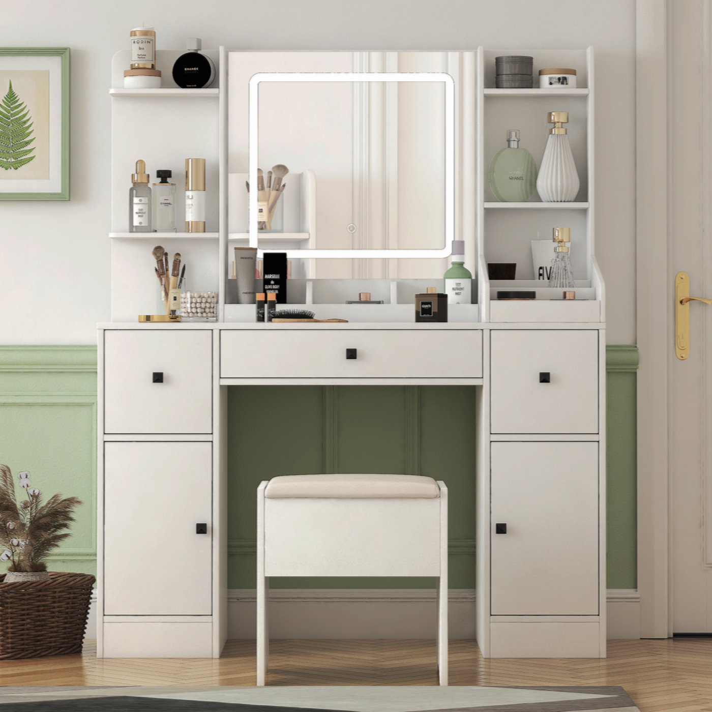 Brayden Studio Vanity Desk With Mirror And Lights Makeup Desk With ...