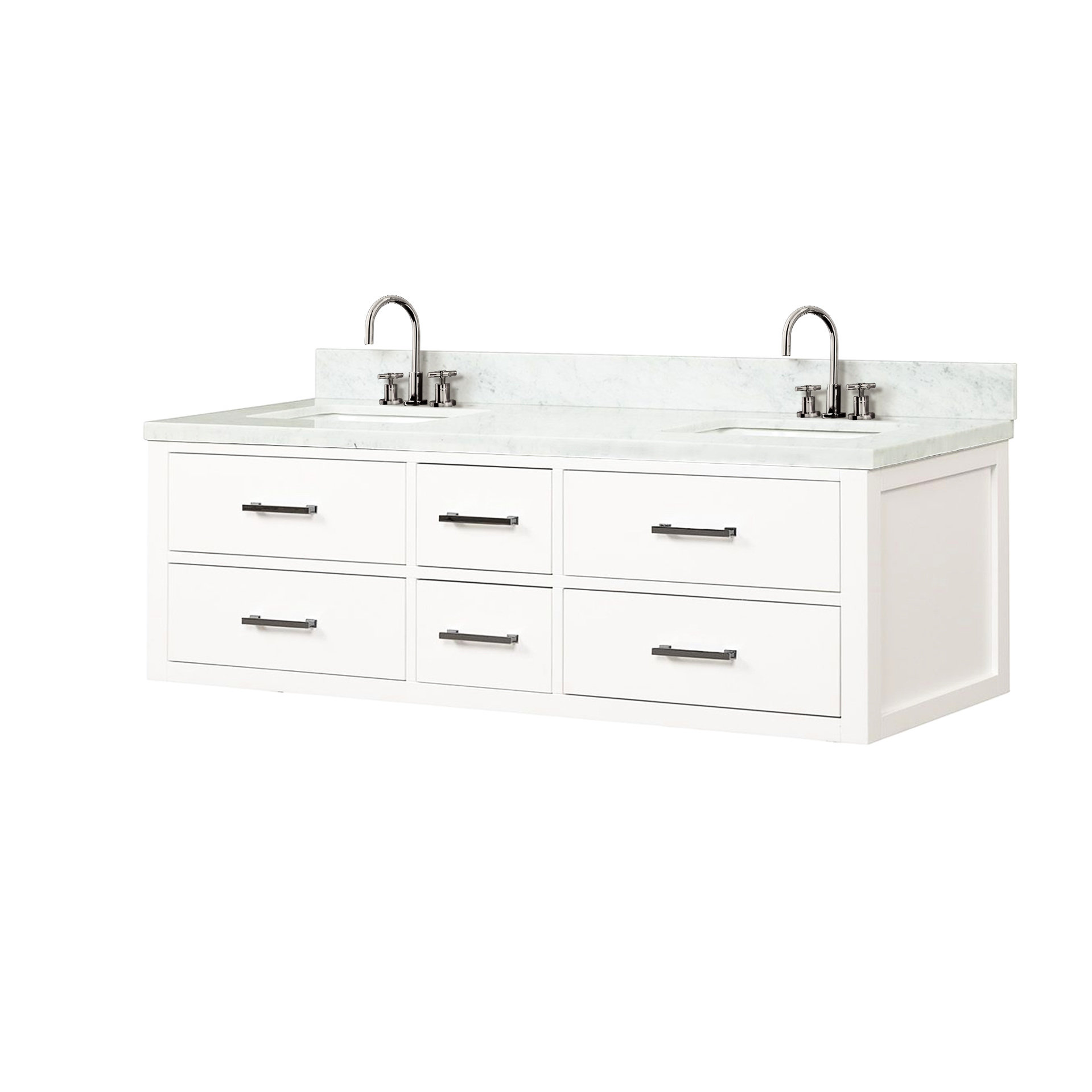 Orren Ellis White Double Bath Vanity 60" X 22", Marble Top & Faucet ...