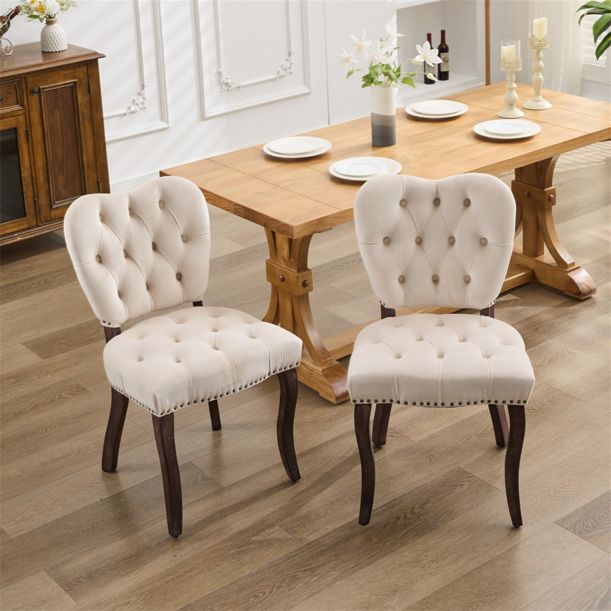 Red Barrel Studio® Charming French Vintage Upholstered Dining Chairs ...