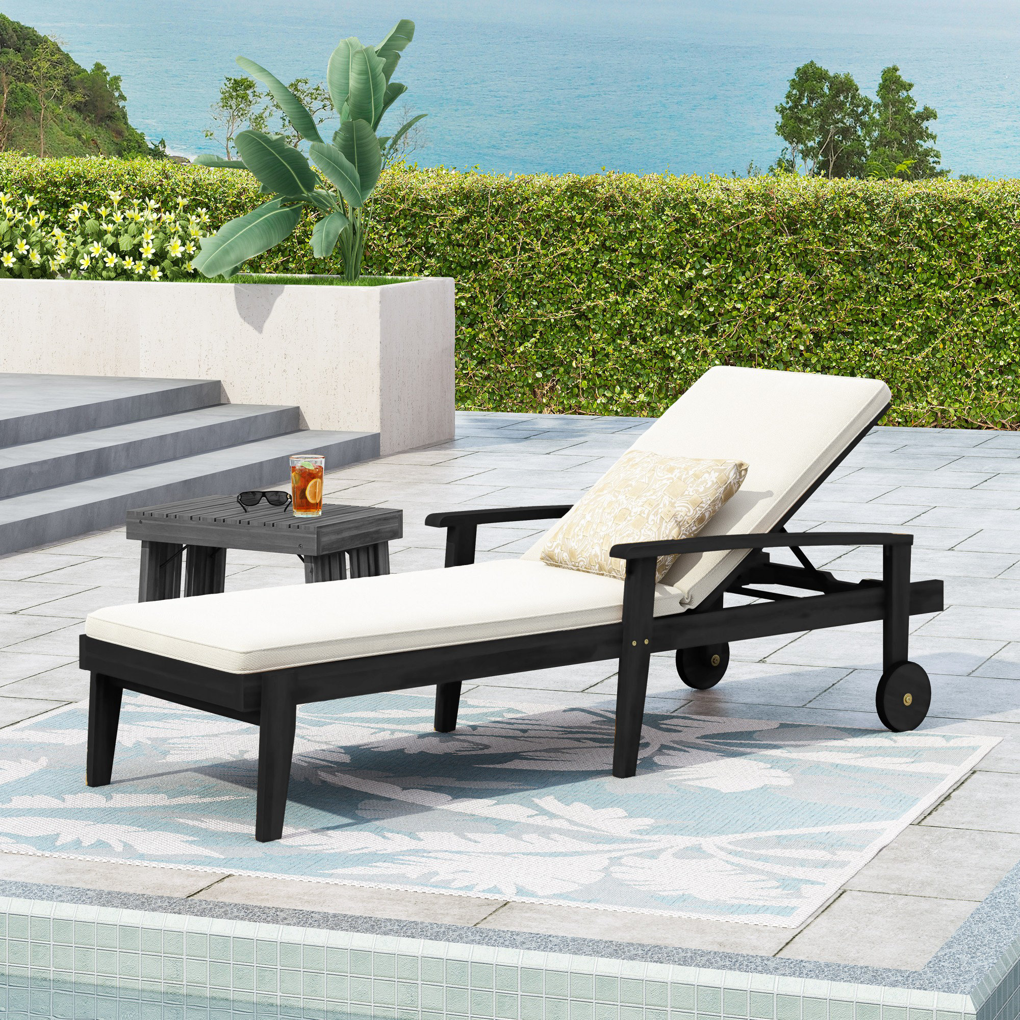 Lark Manor™ Outdoor solid wood frame chaise lounge with rollers and ...