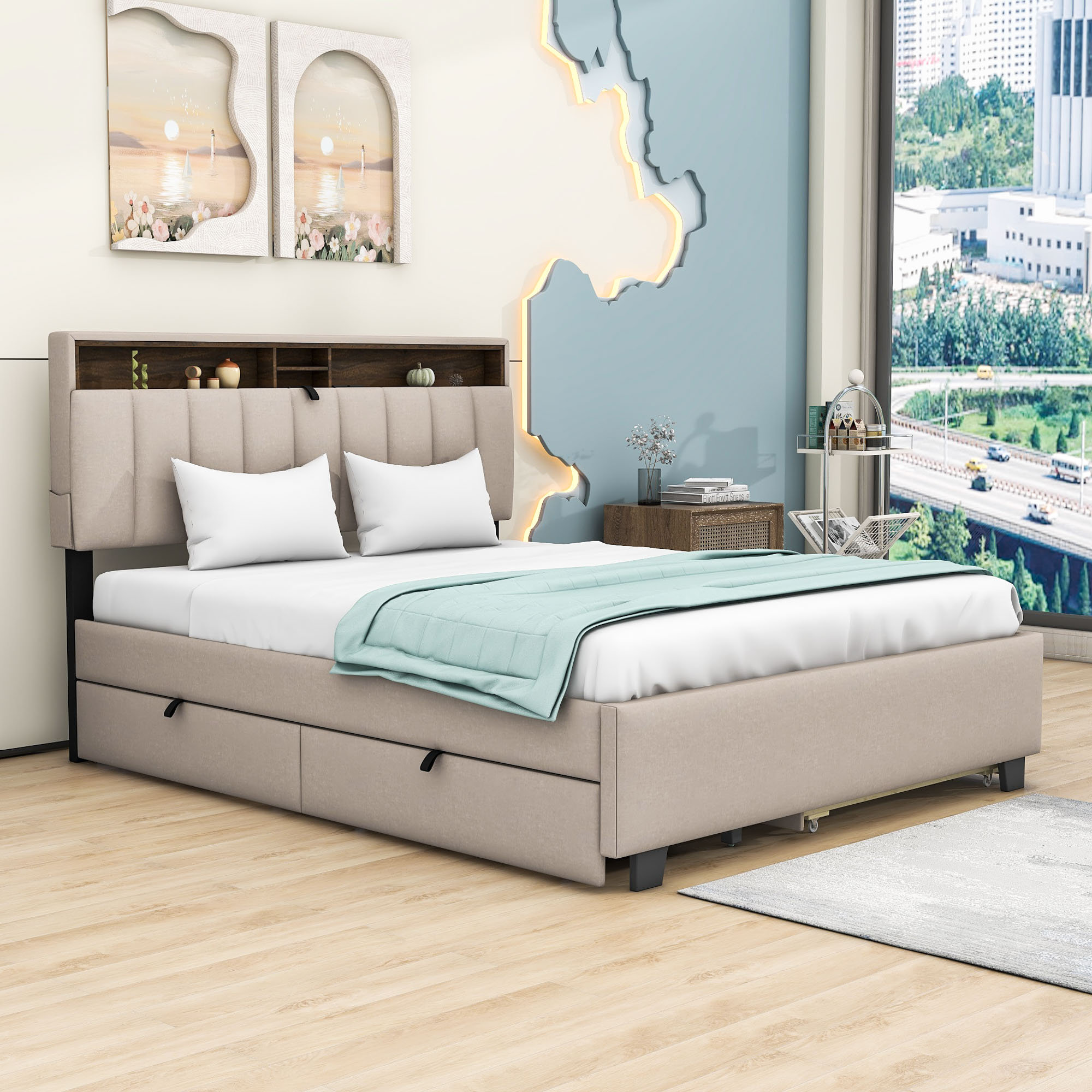 Latitude Run® Chanella Upholstered Platform Bed with Storage Headboard ...