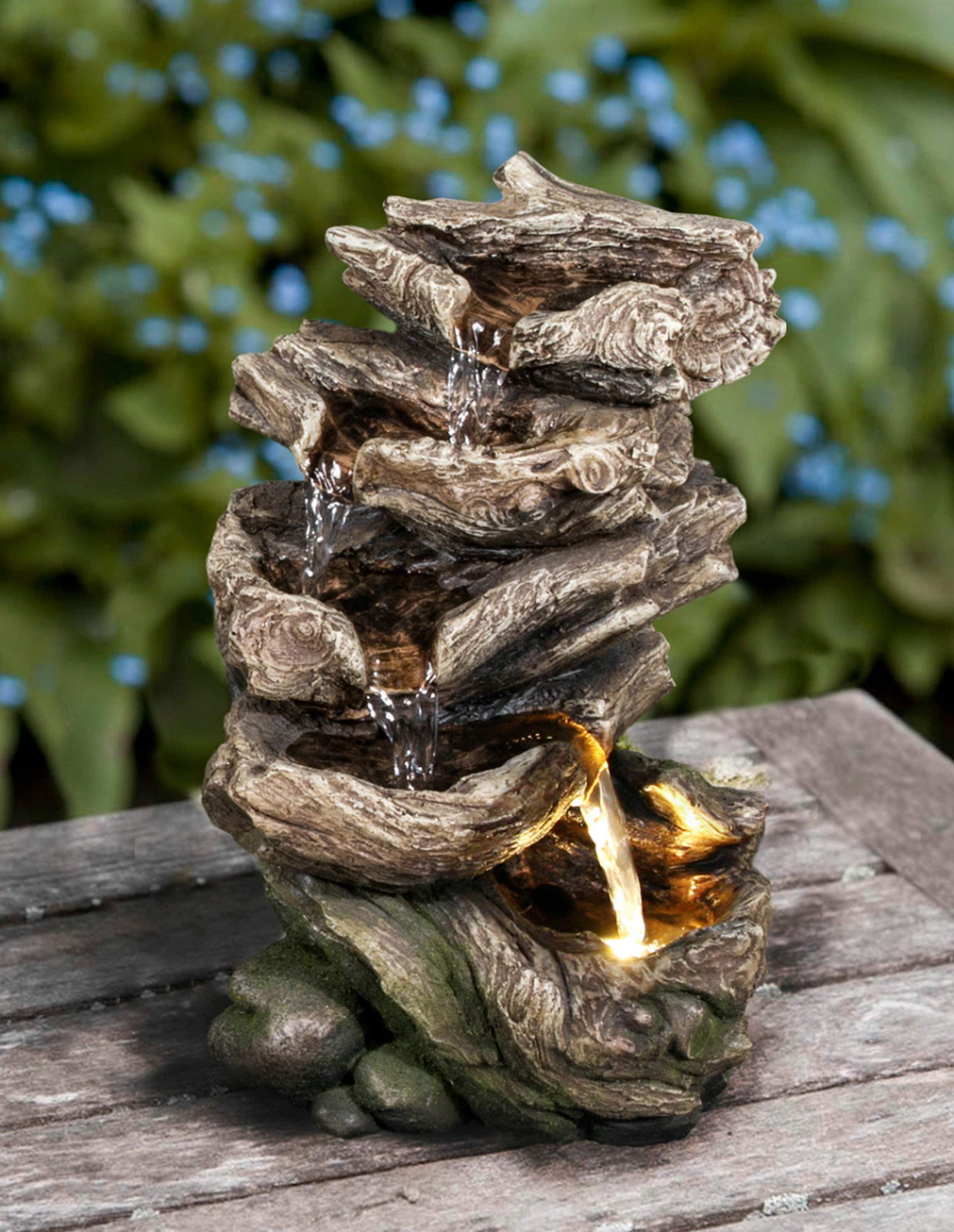 Hi-Line Gift Ltd. Polyresin Multi Level Logs Fountain with LED Light ...
