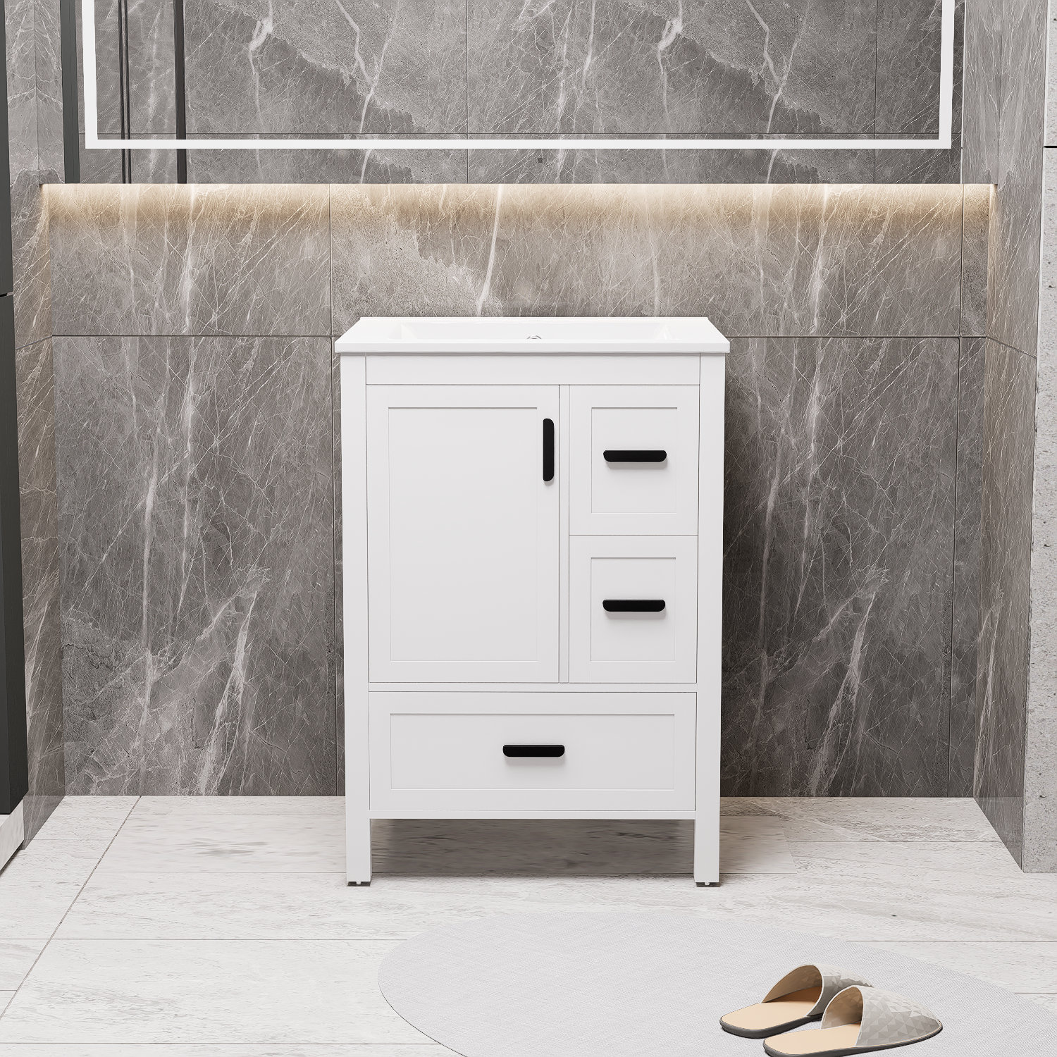 Wrought Studio™ White Modern 24-Inch Bathroom Vanity With Ceramic Sink ...