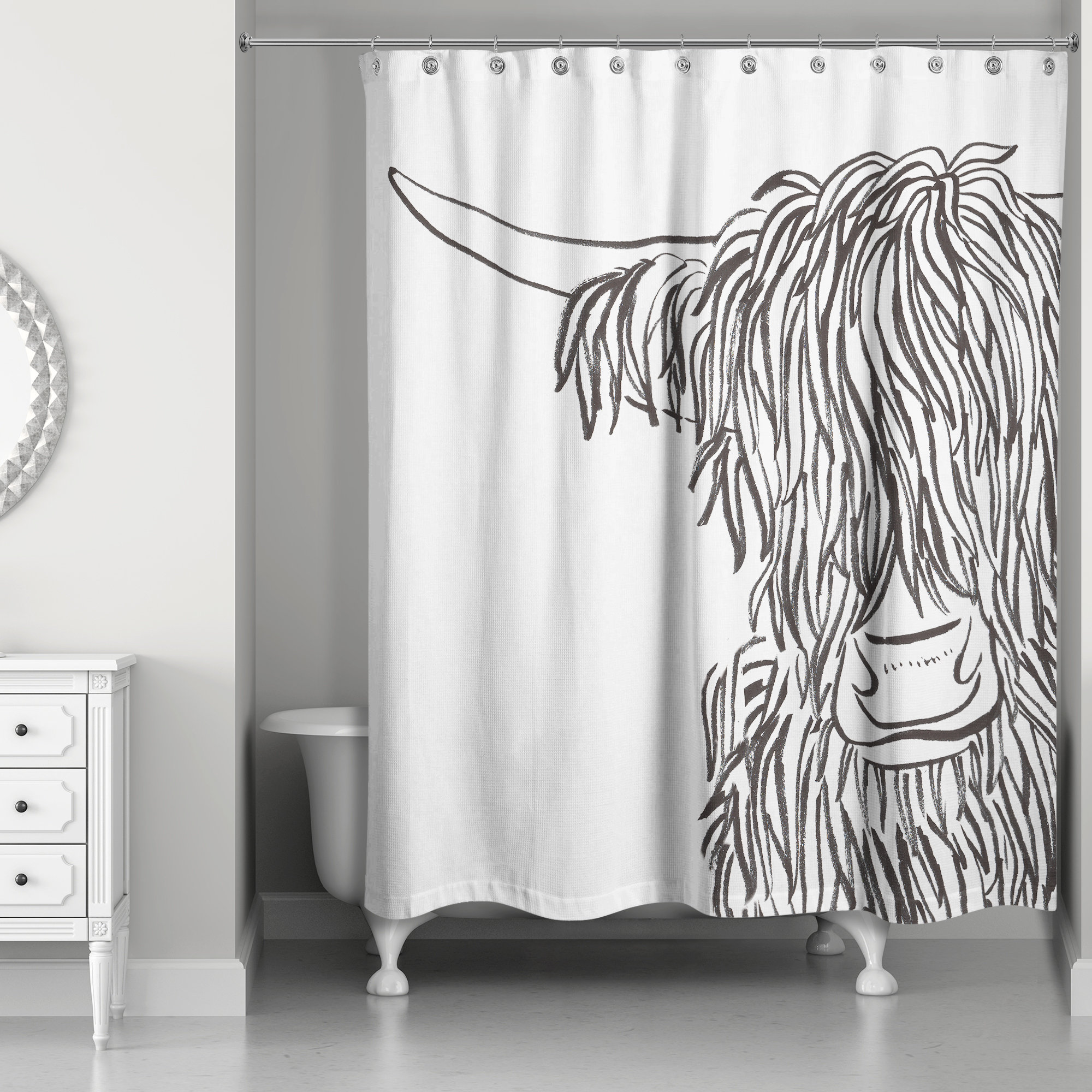 Ivy Bronx Wash-Up Cow Sketch Shower Curtain | Wayfair