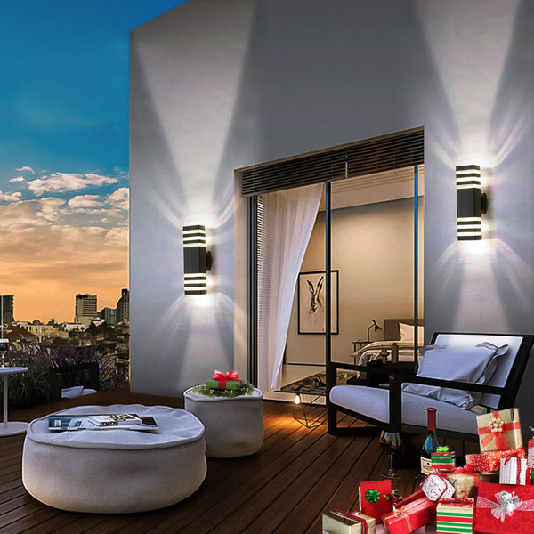 Hokku Designs Up & Down Outdoor Wall Lights, 3-Layer Black Waterproof ...