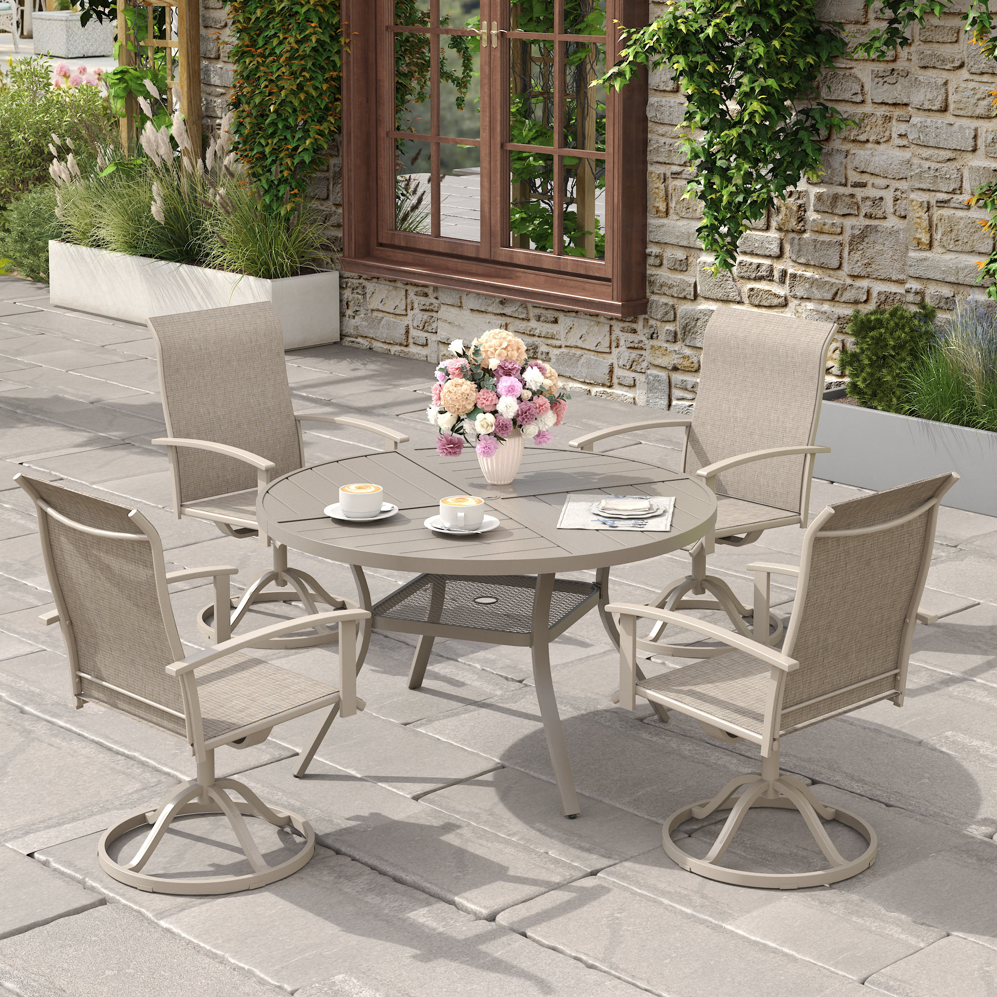 Red Barrel Studio® 4-Person Outdoor Patio Dining Set With Swivel Chairs ...