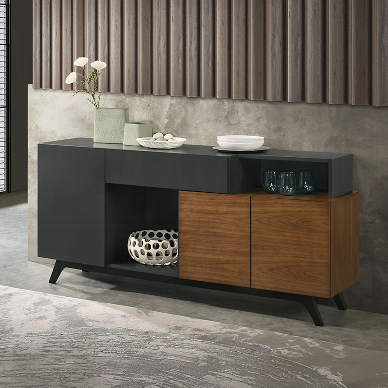 Corrigan Studio® 1 Drawer And 3 Doors Wooden Server In Walnut And Black ...