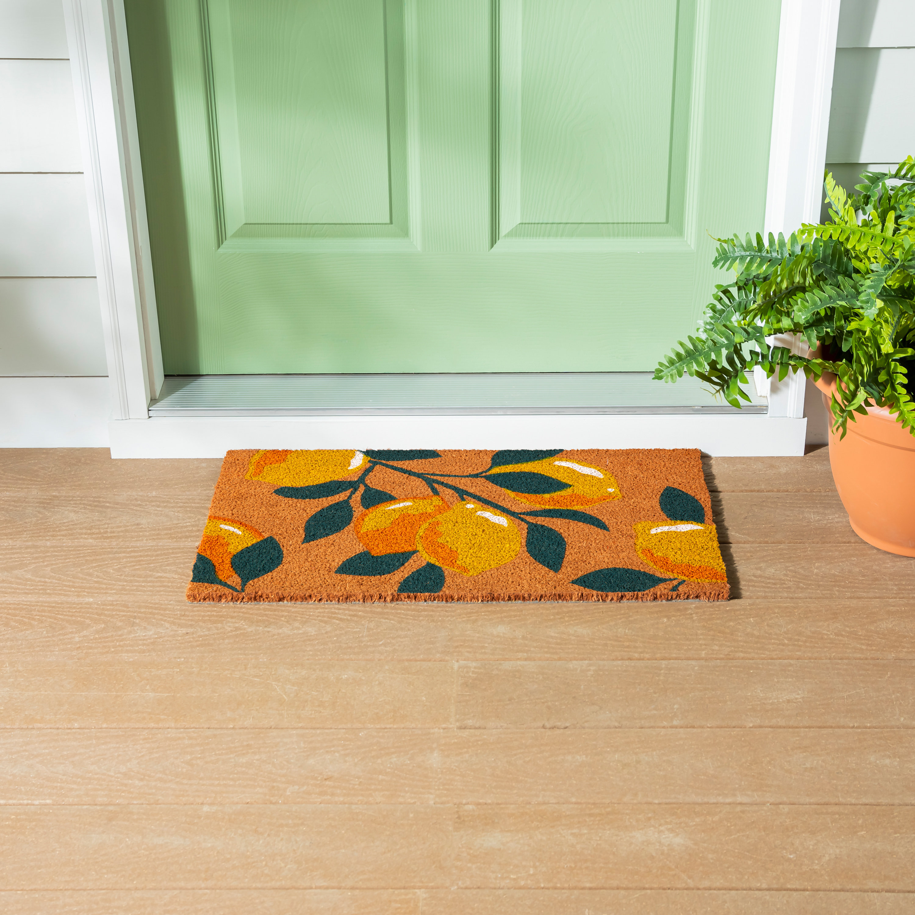 Bay Isle Home™ Coastal Citrus Lemons Coir Entryway Door Mat | Wayfair