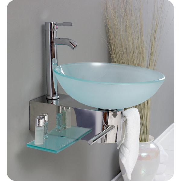 Fresca Cristallino 18" Modern Glass Bathroom Vanity with Frosted Vessel ...