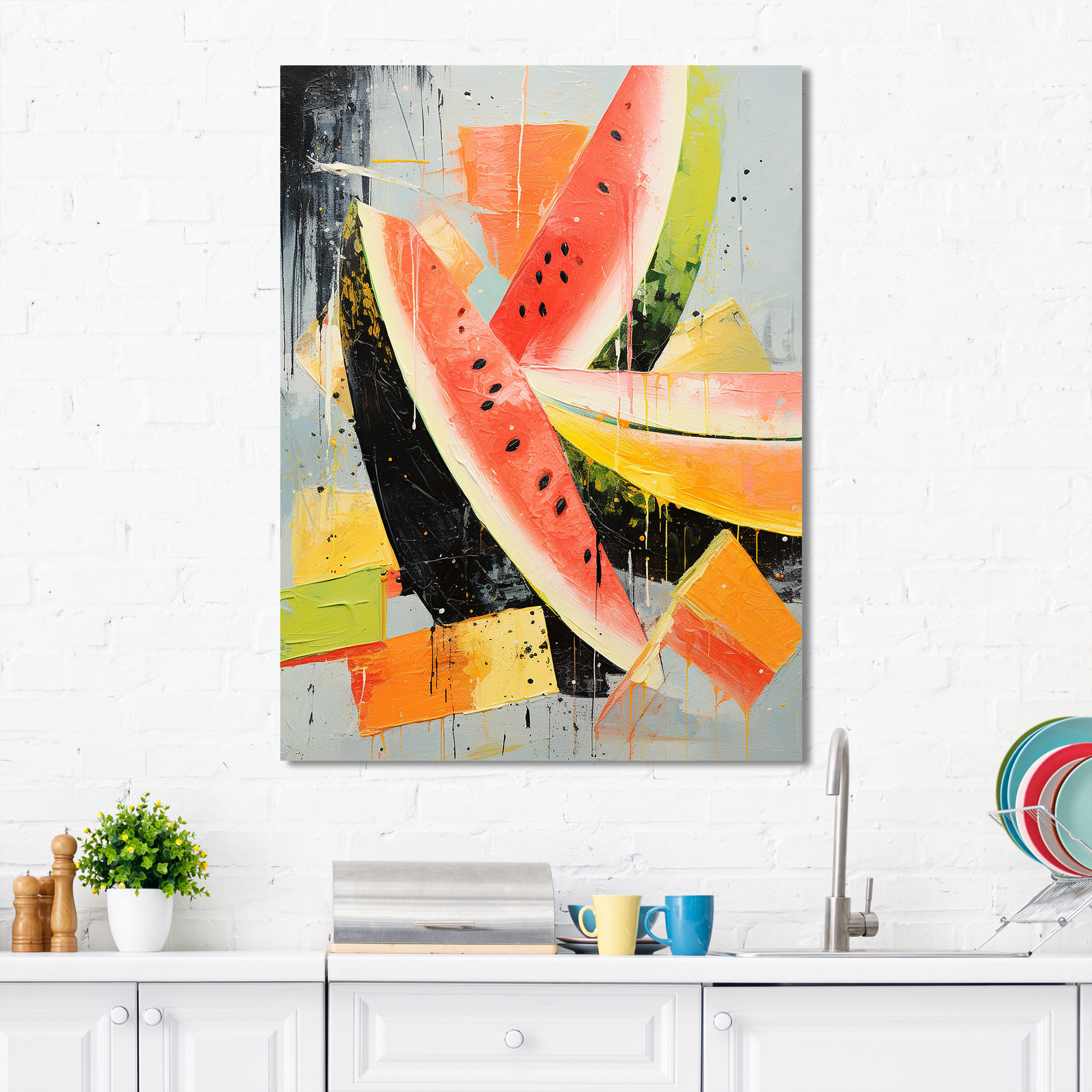 Bay Isle Home™ Cubic Green Watermelon Pattern 4 - Melon Wall Art ...