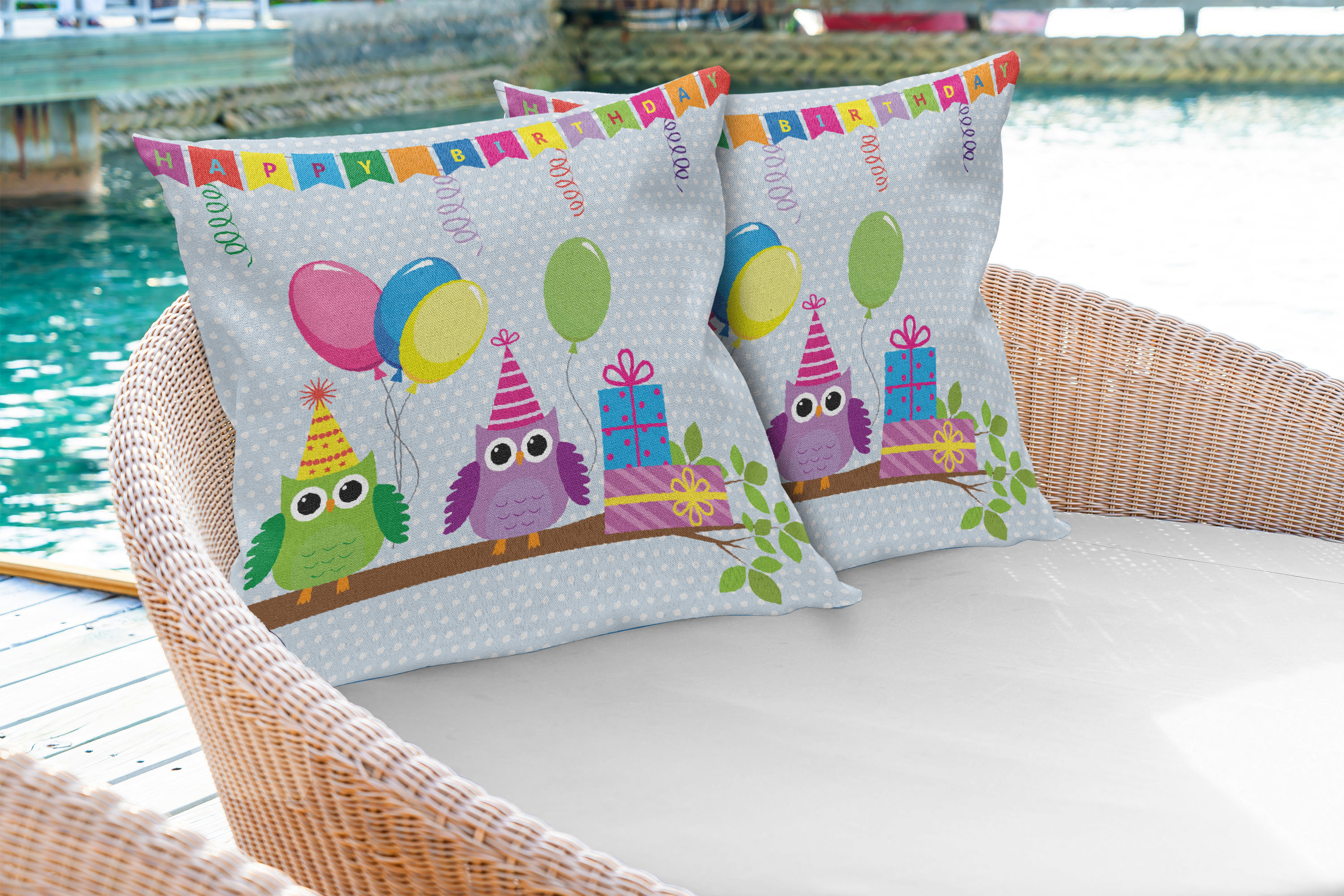 Ambesonne Cartoon Owls at a Party Square Pillow Cover | Wayfair