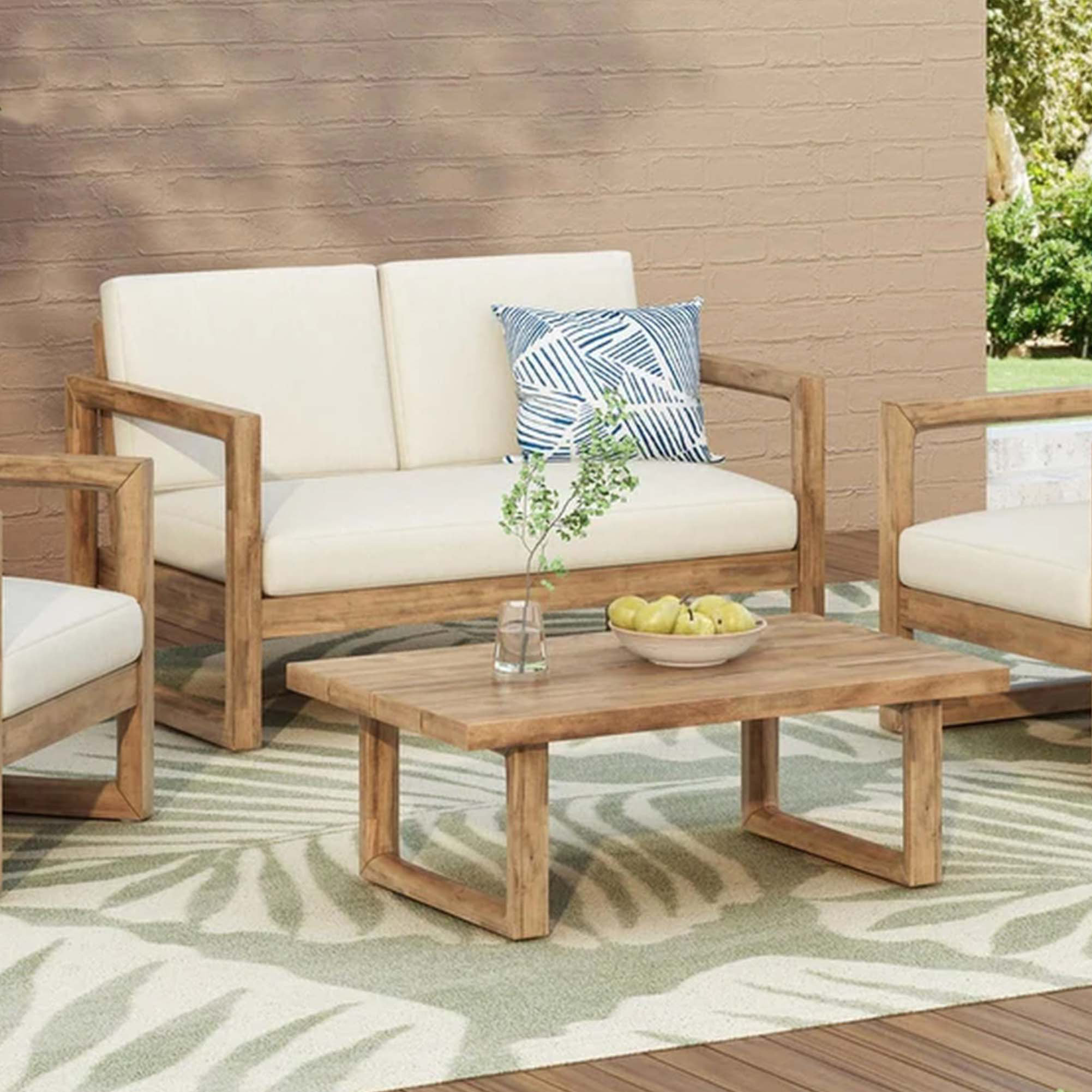 Winston Porter Outdoor Acacia Wood Loveseat And Coffee Table Set With ...
