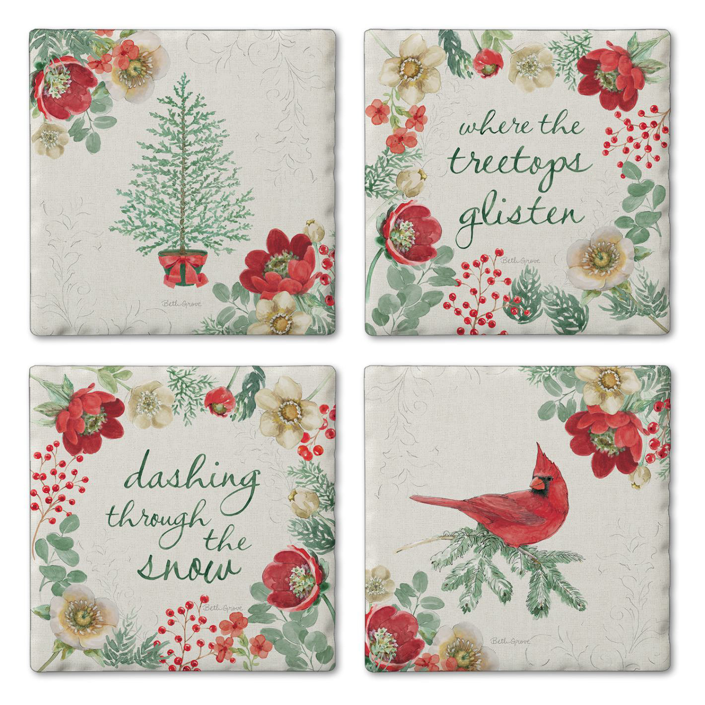 The Holiday Aisle® Holiday Tradition 4-Pack Absorbent Stone Tumbled ...