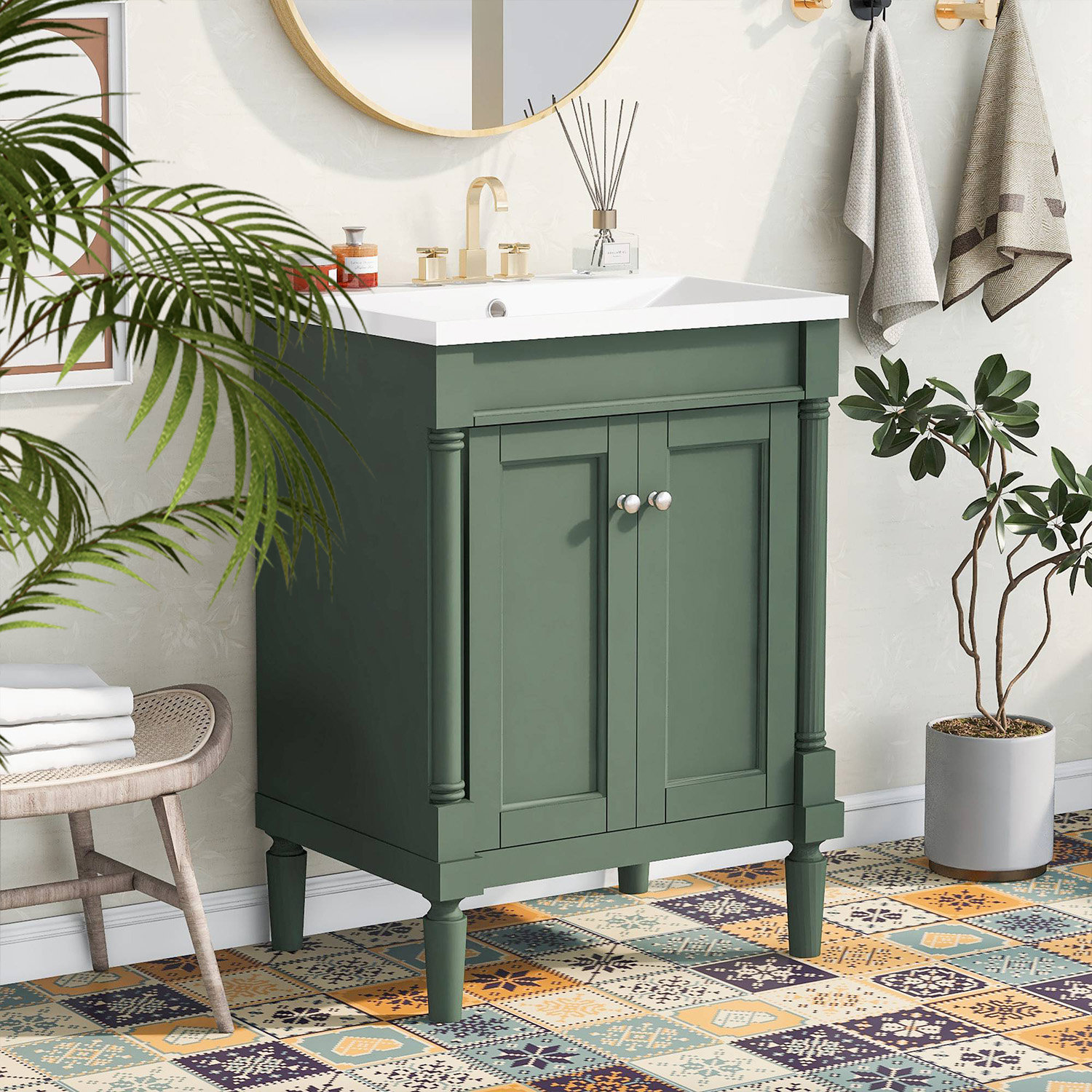 Charlton Home Meuble-lavabo simple 24 po avec plateau en résine Denessa ...