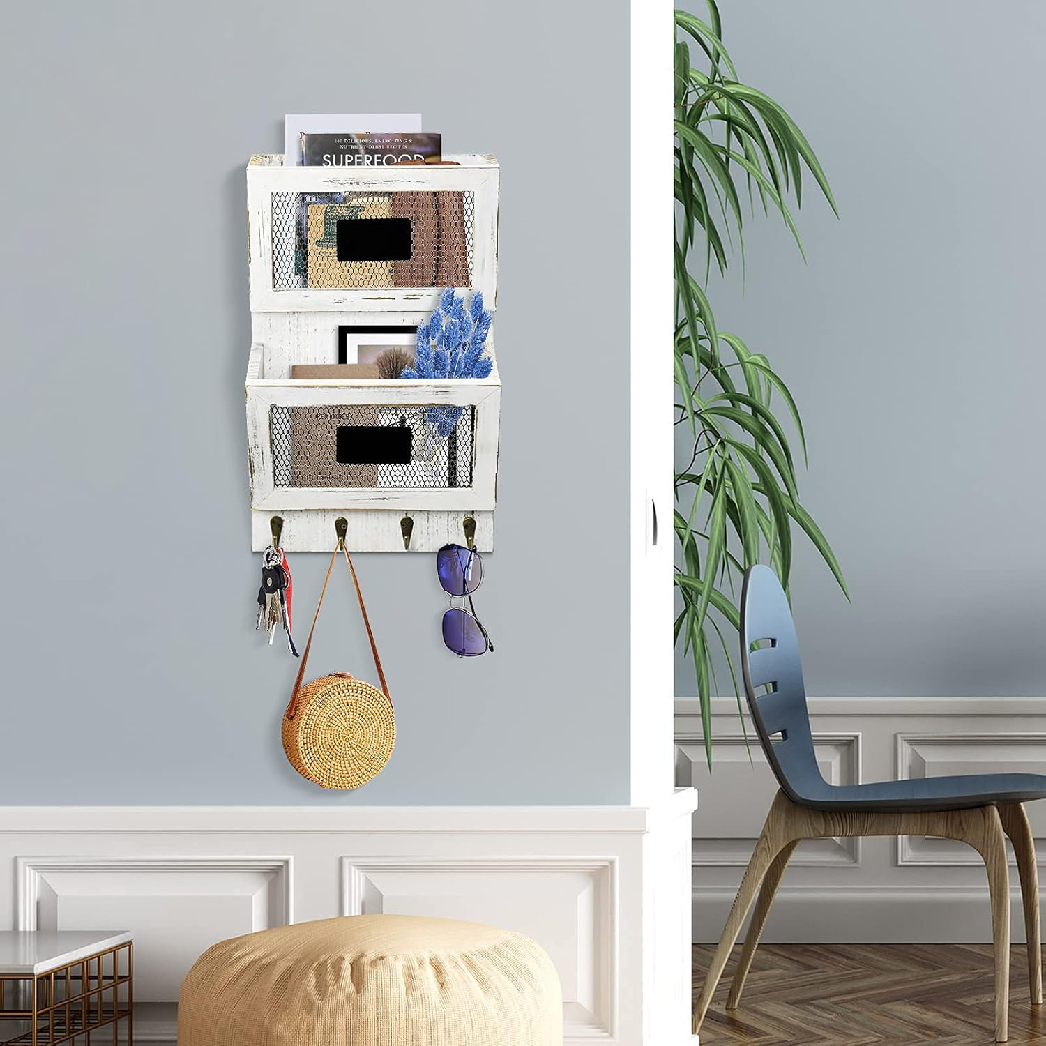 RAPTIZ Wall Mount Mail Organizer With Key Hook - Hanging Mail Holder ...