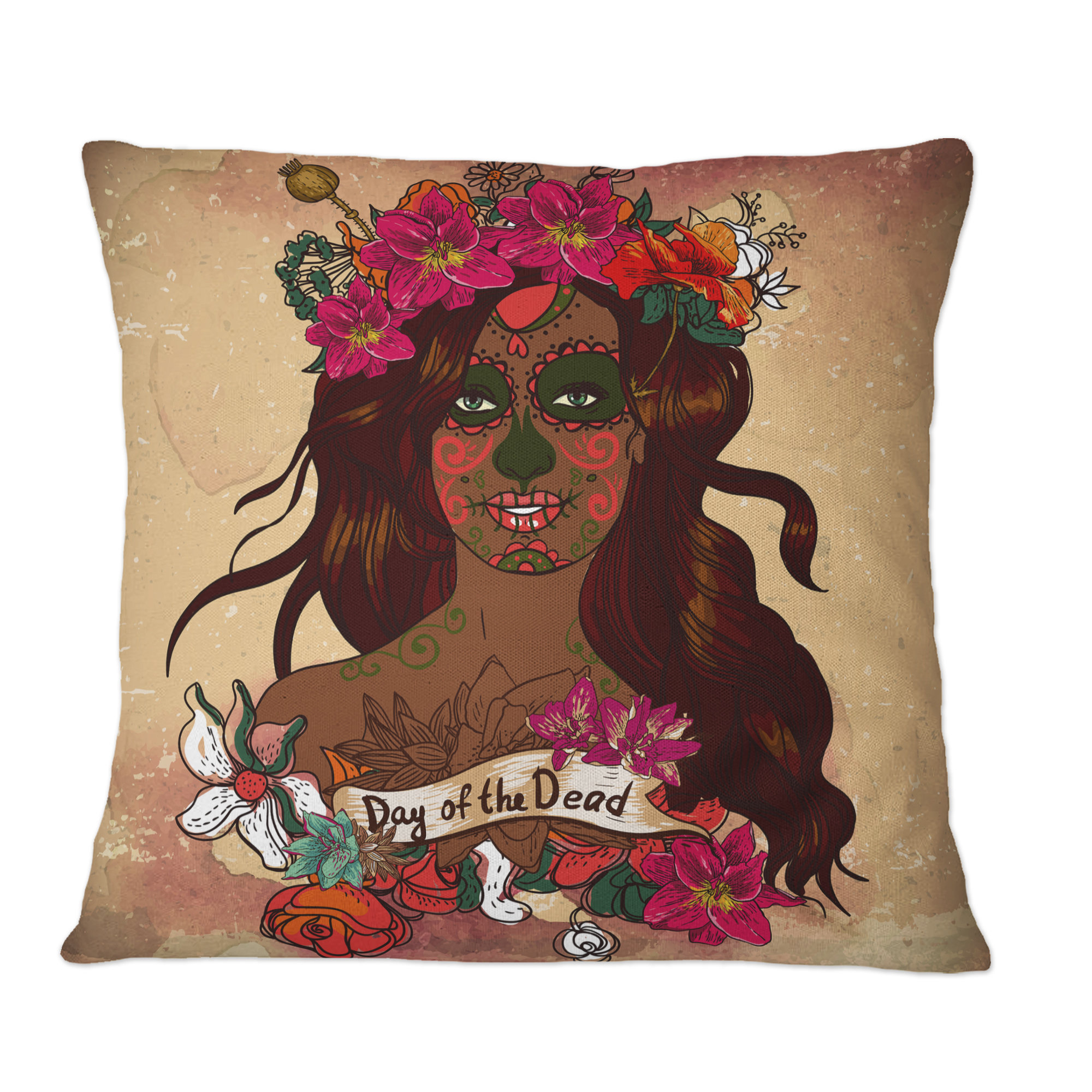 Design Art Day Of The Dead Portrait - Modern Printed Throw Pillow | Wayfair