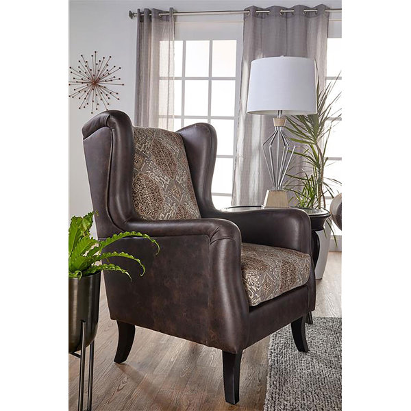 Darby Home Co Anzori Upholstered Wingback Accent Club Chair Brown ...