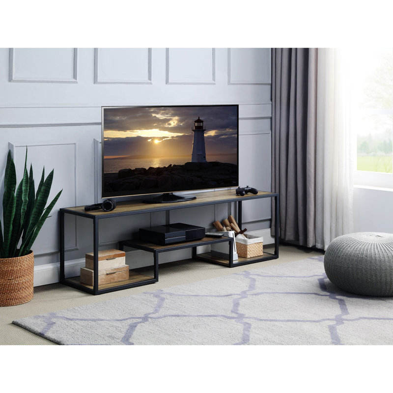 17 Stories Erlinda Rectangular TV Stand in Rustic Oak & Black | Wayfair