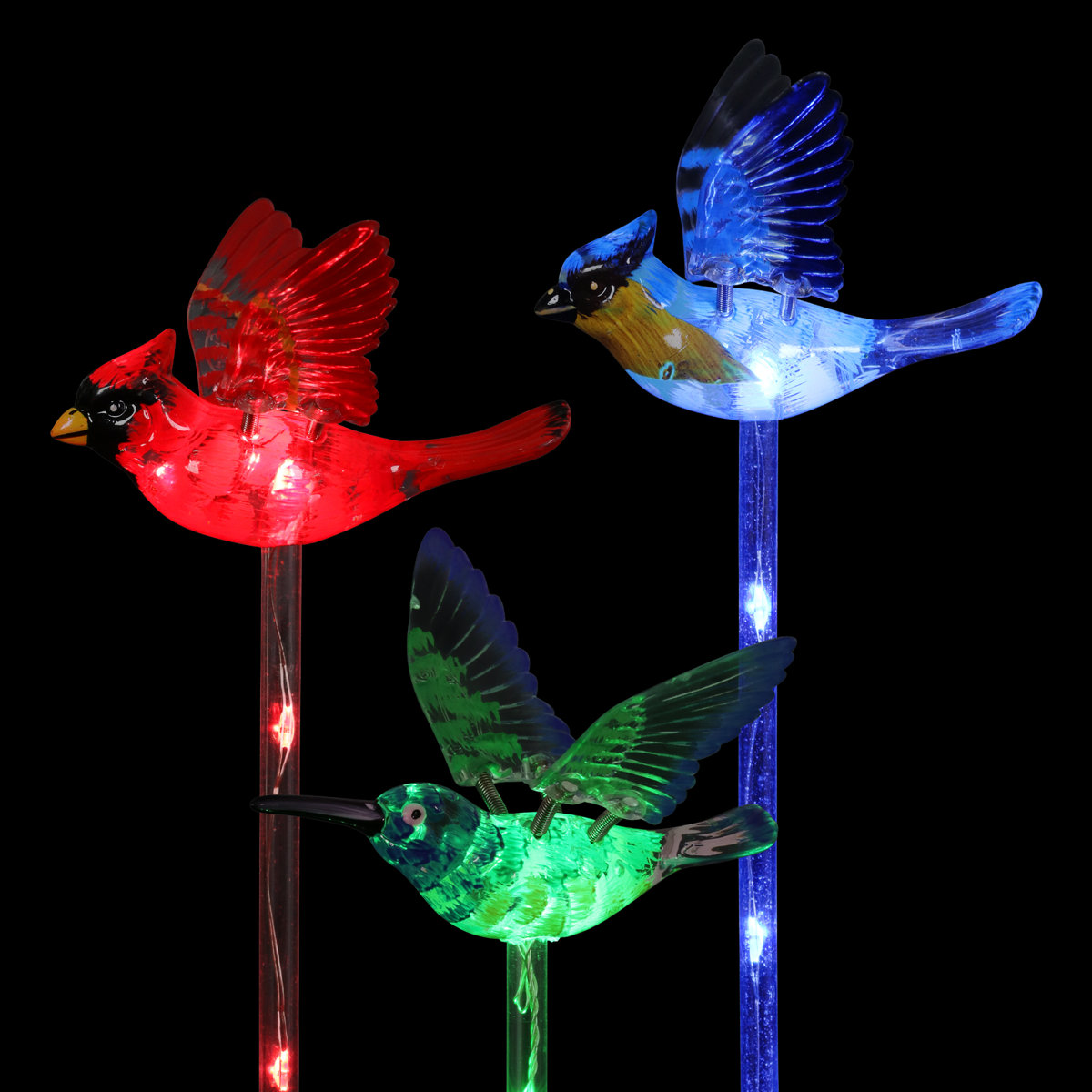 Exhart Solar WindyWing Garden Stake Set of Cardinal, Hummingbird and ...