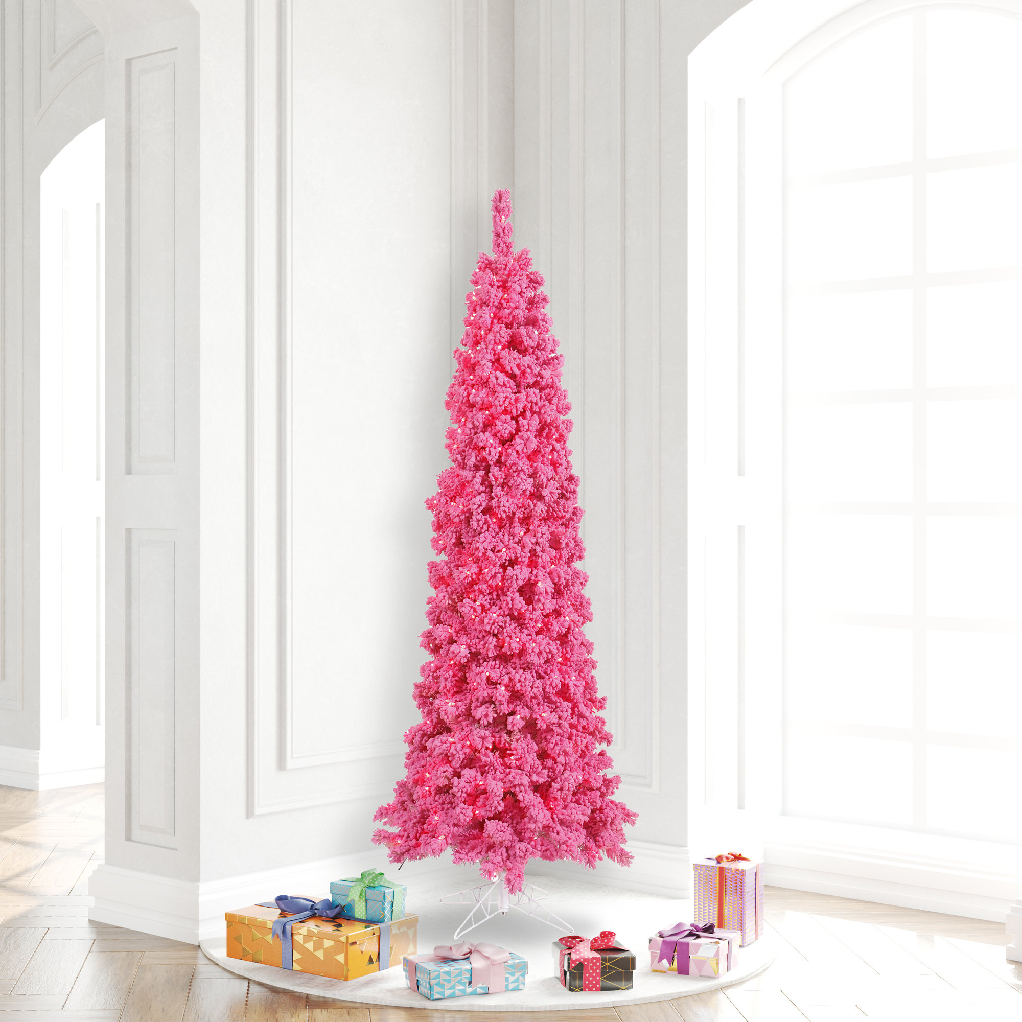 The Holiday Aisle® Flocked Pink Fir Artificial Christmas Tree & Reviews ...