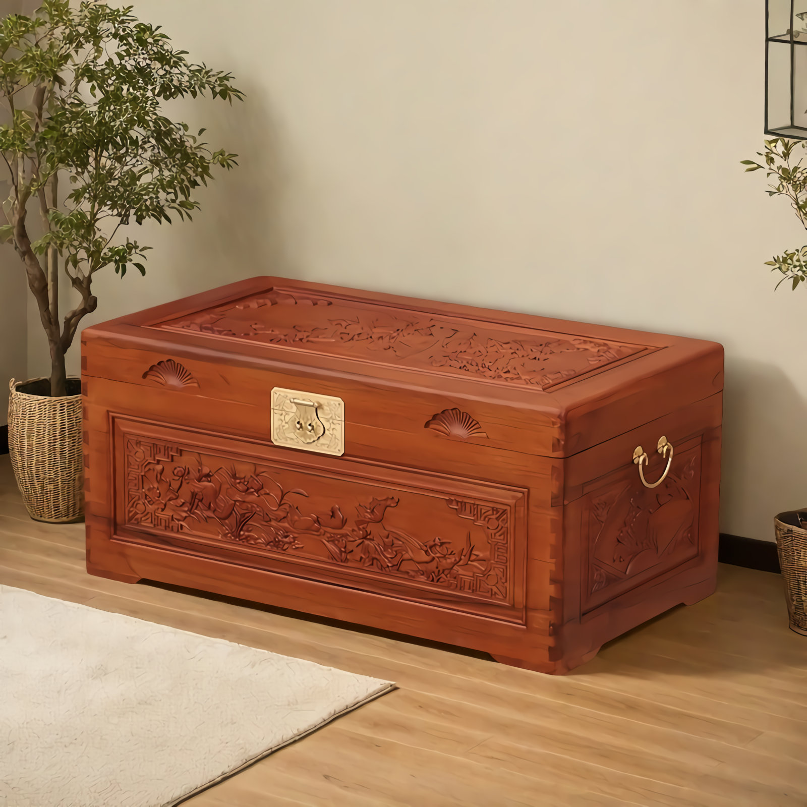 HUGESTO Brown Camphor Solid Wood Large Accent Trunk - Wayfair Canada