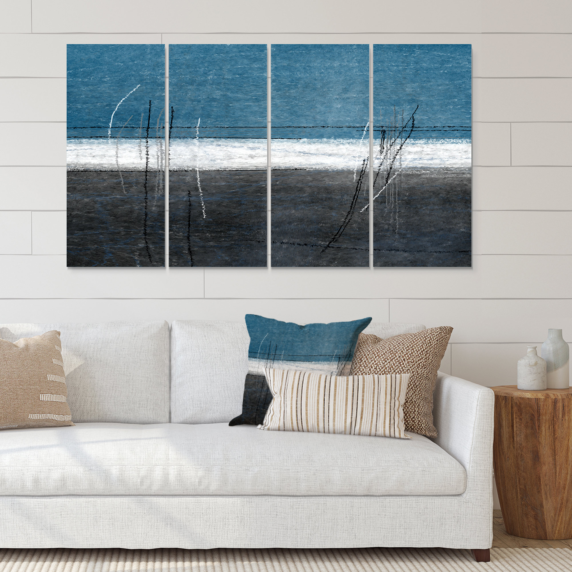 East Urban Home Teal Meets Gray Abstract Art - 4 Piece Wrapped Canvas ...